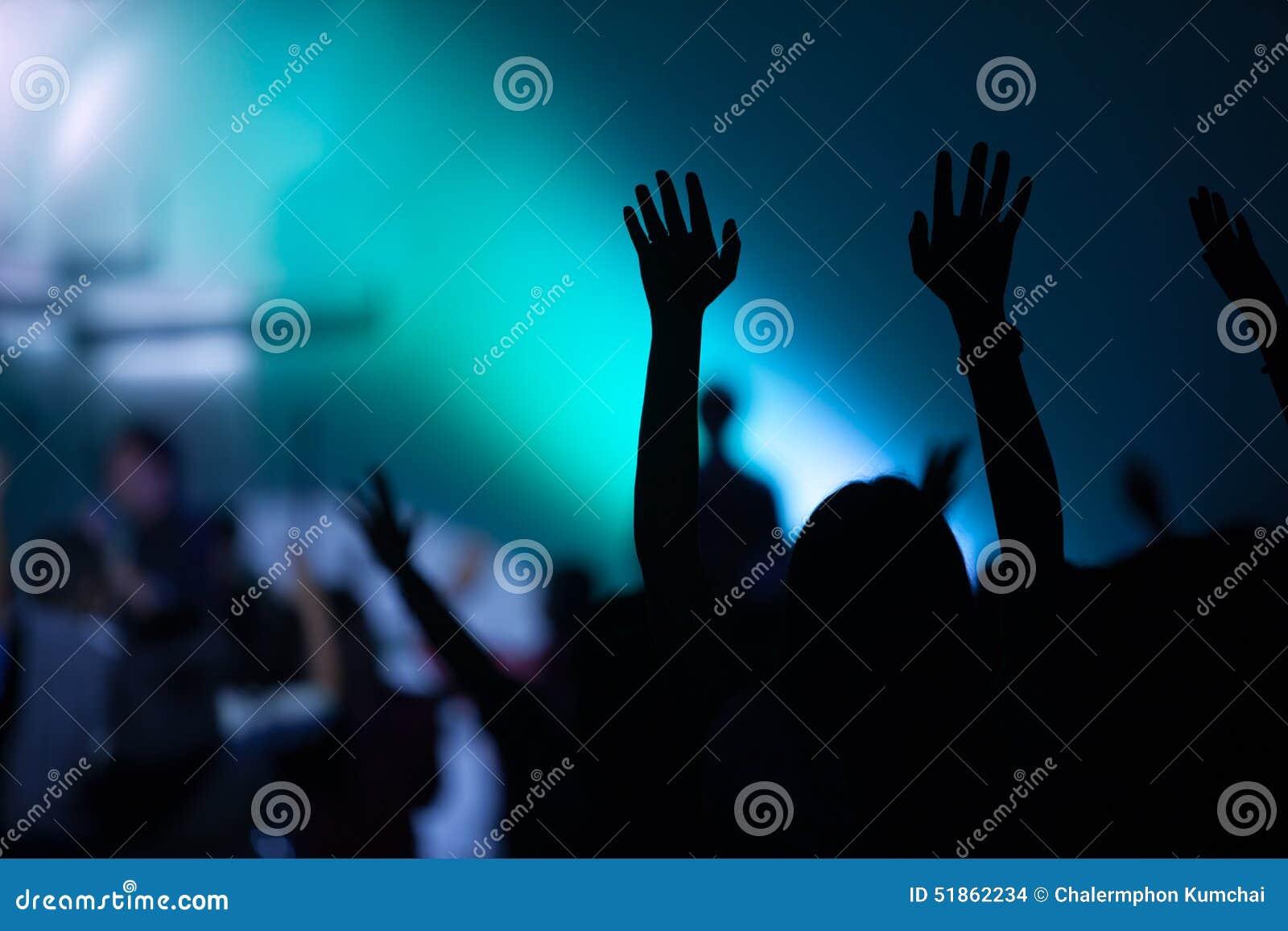 Christian Music Concert with Raised Hand Stock Photo - Image of ...