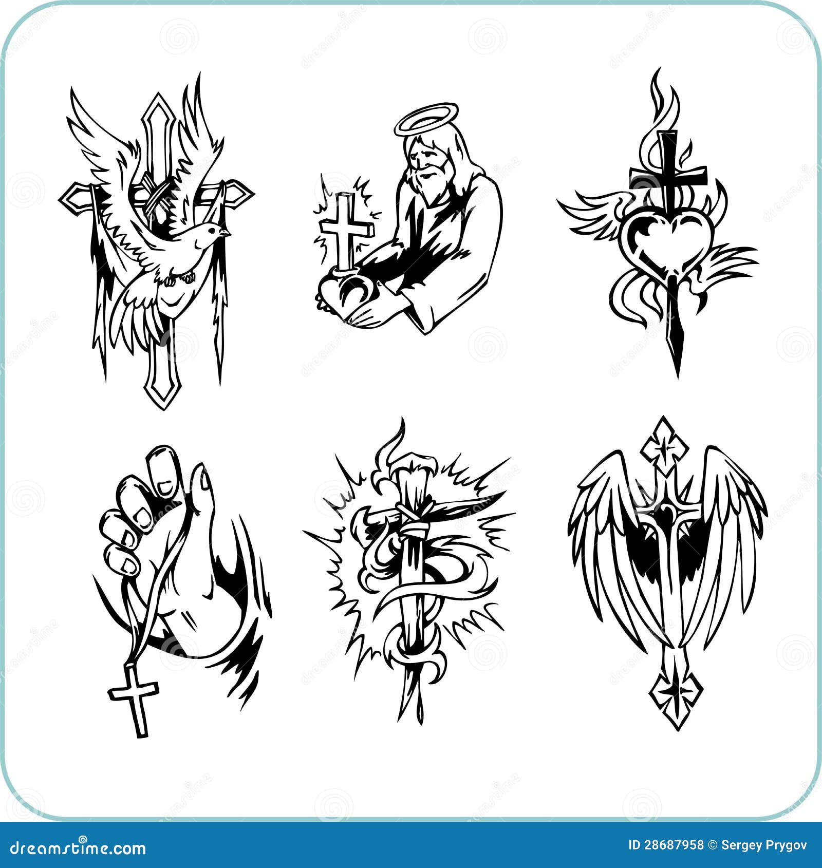 Christian Religion Border Frame With Crosses At The Corners. Outline ...