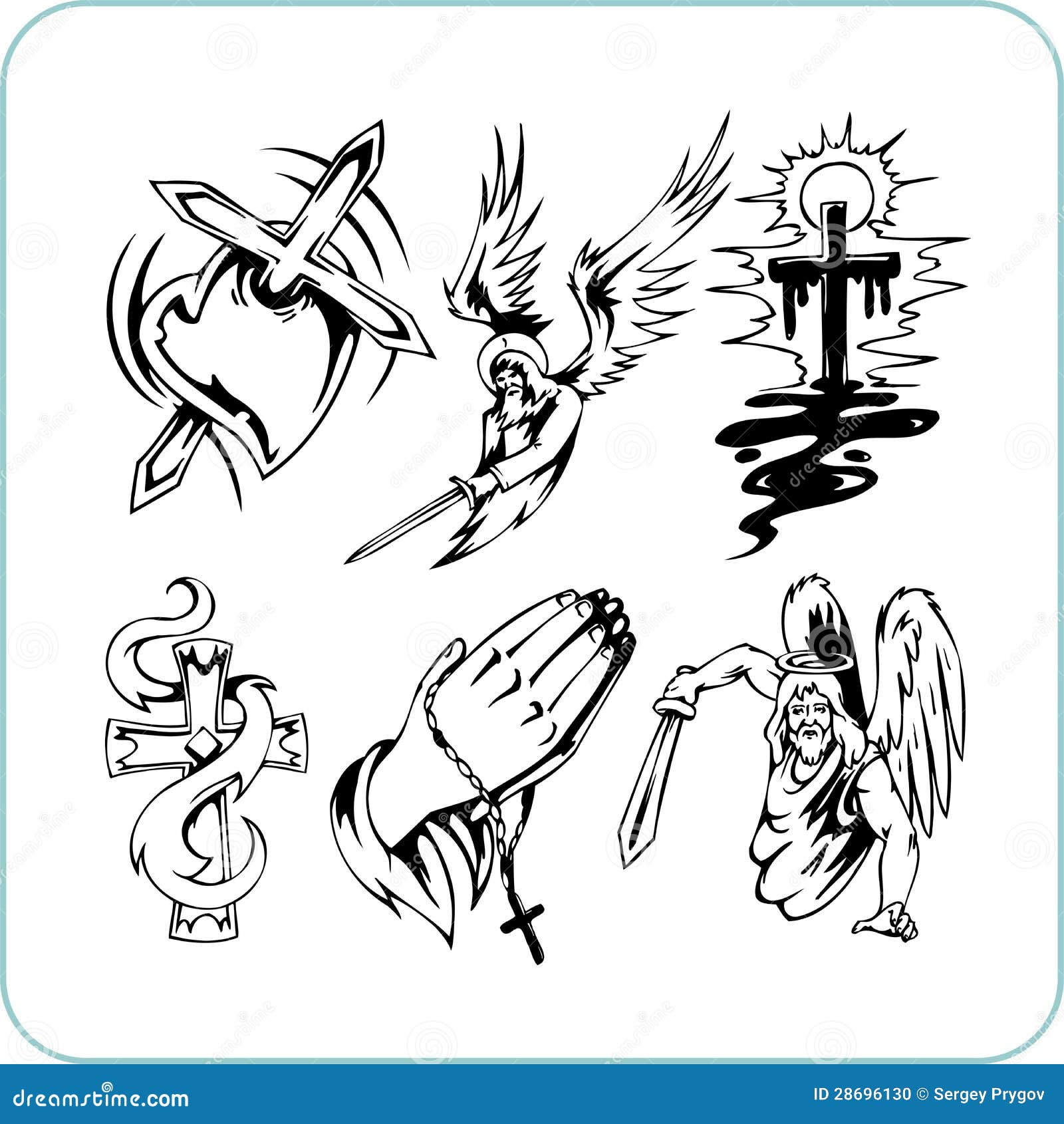 Christian Religion Border Frame With Crosses At The Corners. Outline ...