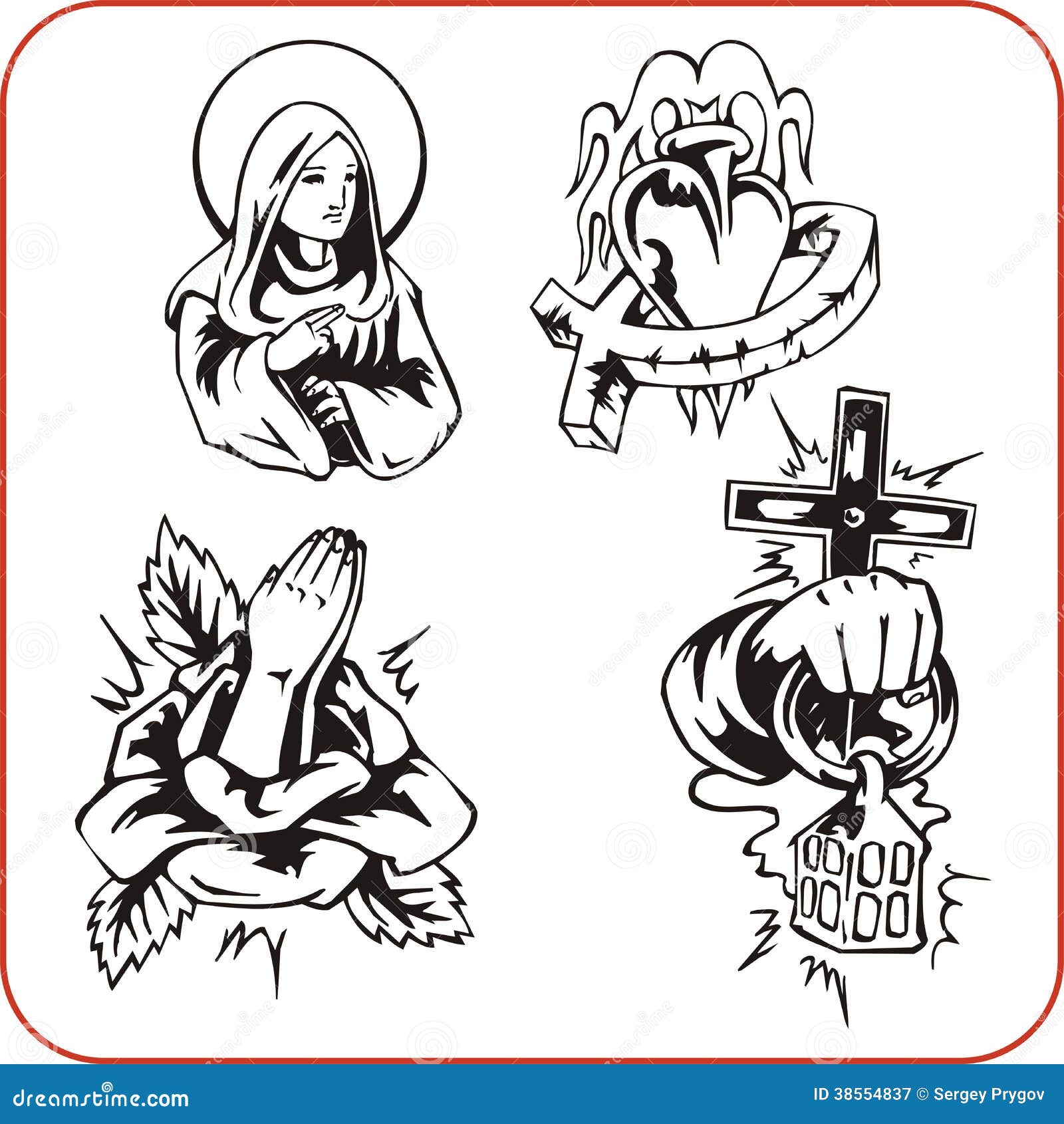 Christian Religion Border Frame With Crosses At The Corners. Outline ...