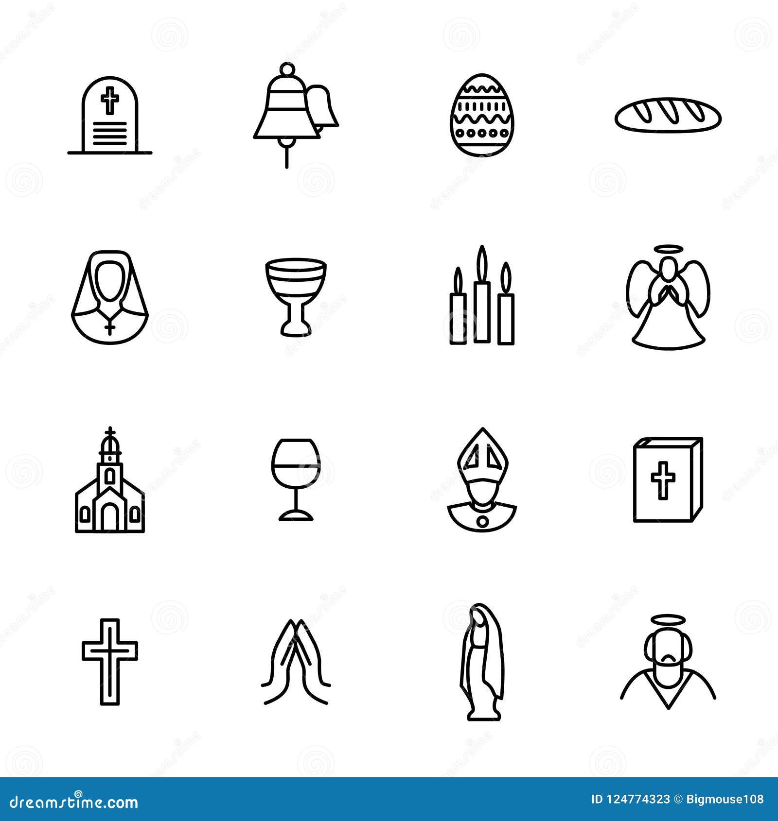 Christian Signs Black Thin Line-Pictogramreeks Vector Vector ...