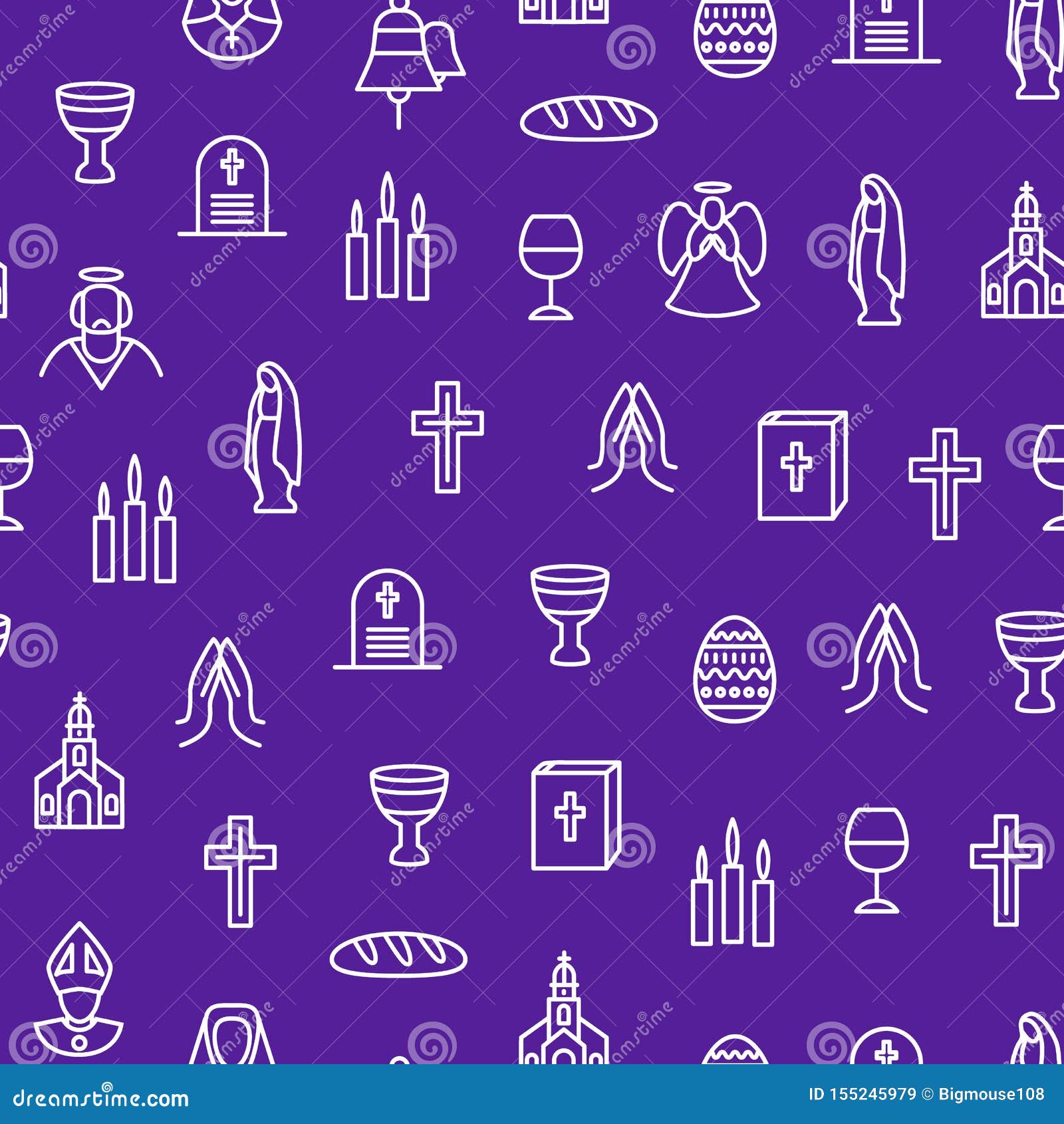 Christian Signs Thin Line Seamless Pattern Background. Vector Stock ...