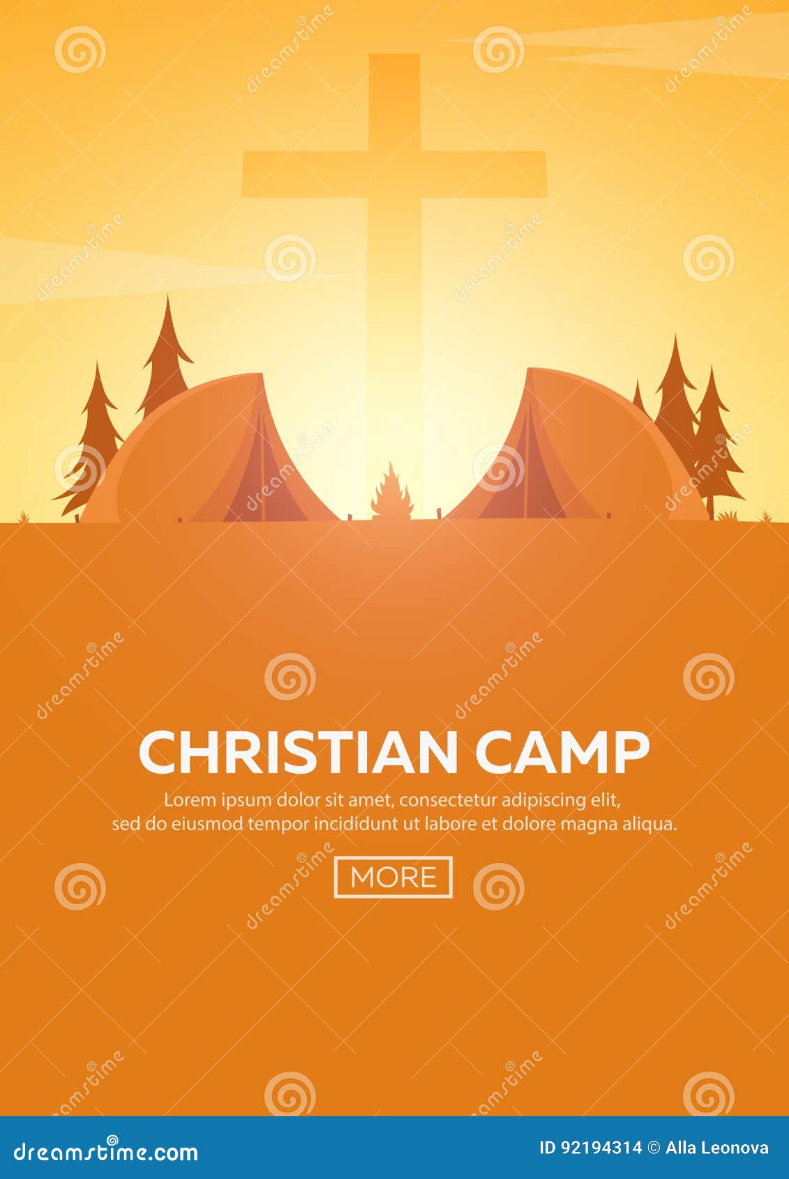 Christian Summer Camp. Evening Camping. Cross. Vector Illustration ...