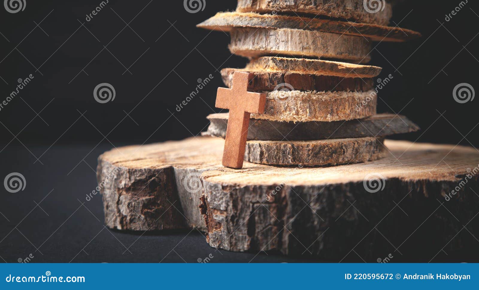Christian Wooden Cross on Slices of a Tree Stock Photo - Image of ...