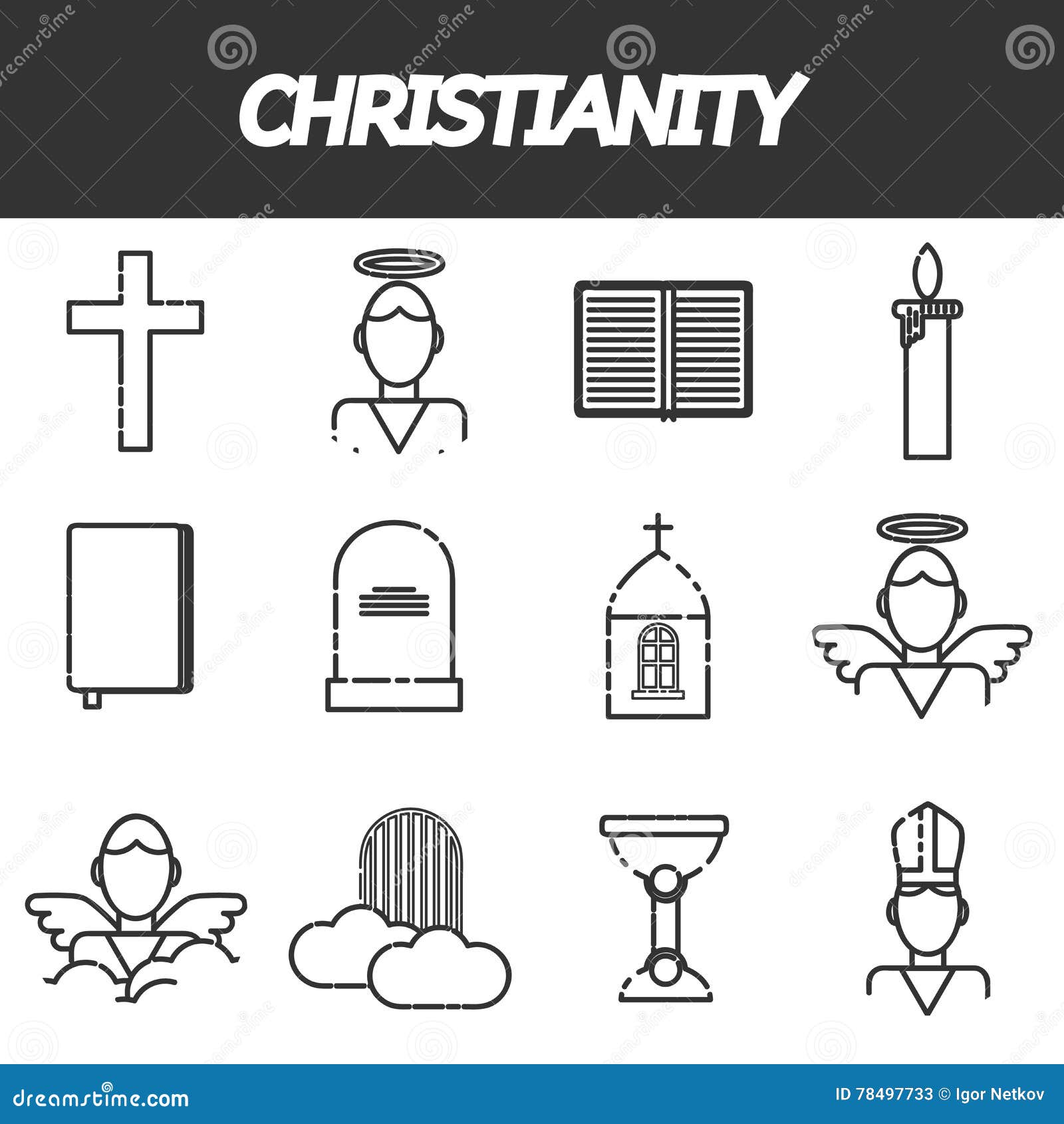 Christianity icons set stock vector. Illustration of book - 78497733
