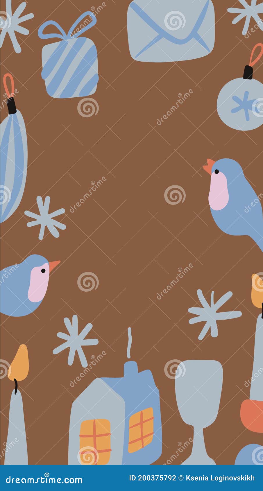 Christmas Abstract Vector Drawing. Mid Century Modern Boho Style ...