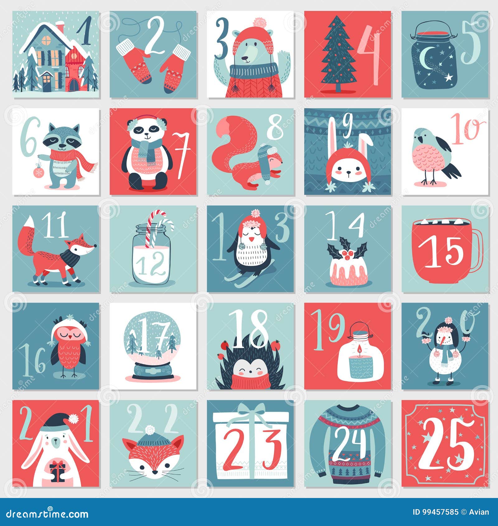 Christmas Advent Calendar, Hand Drawn Style. Stock Vector ...