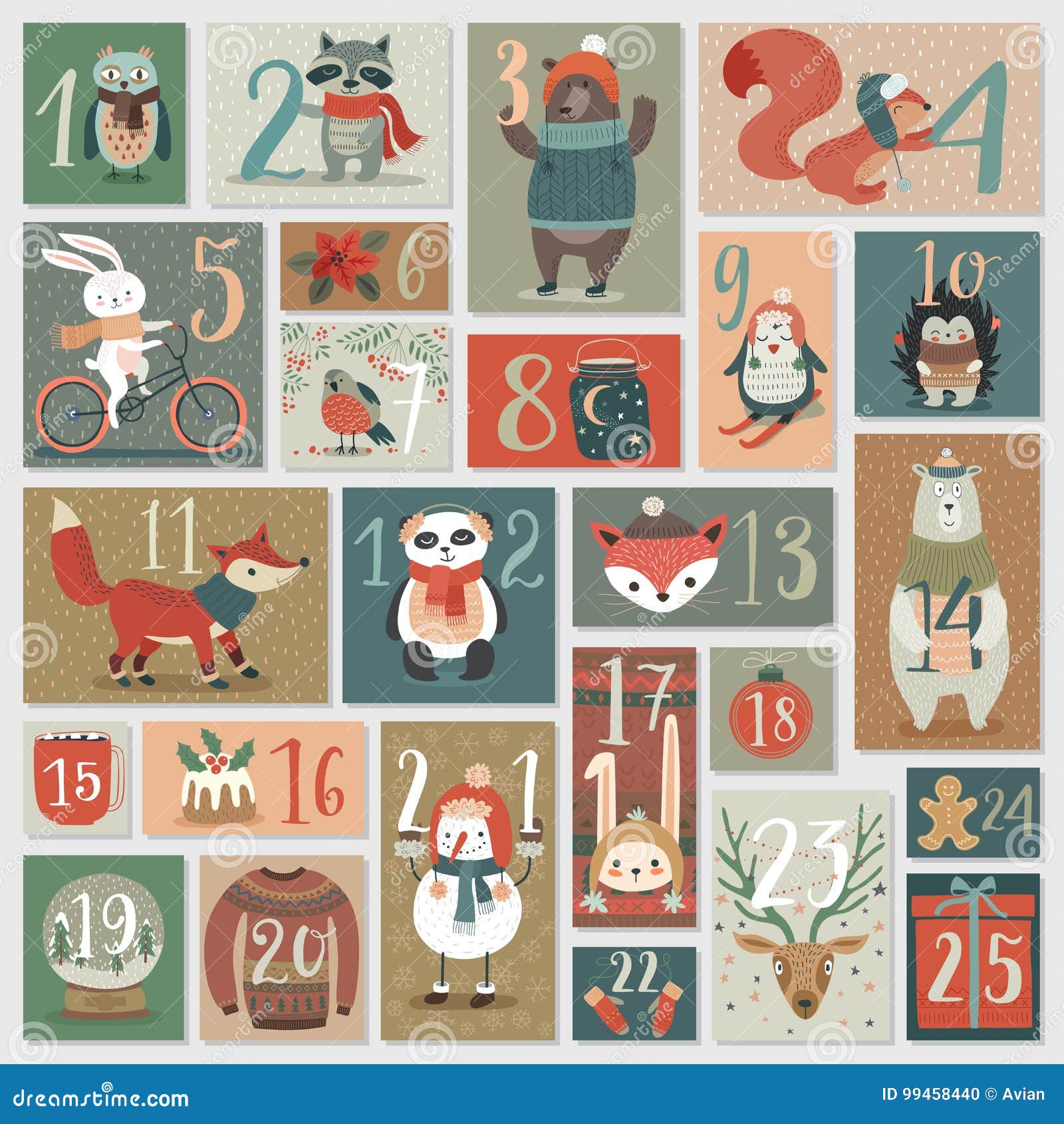 Christmas Advent Calendar, Hand Drawn Style. Stock Vector ...