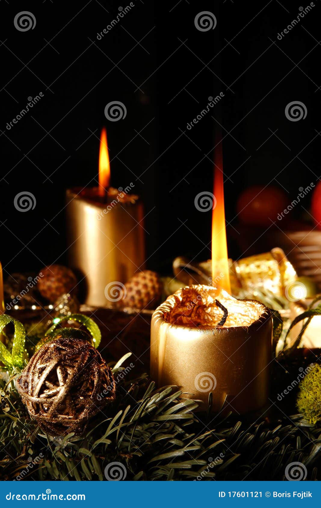 Christmas Advent Wreath with Burning Candles Stock Image - Image of ...