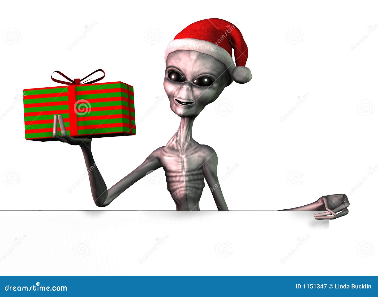 Christmas Alien with Sign Edge - with Clipping Path Stock Illustration ...