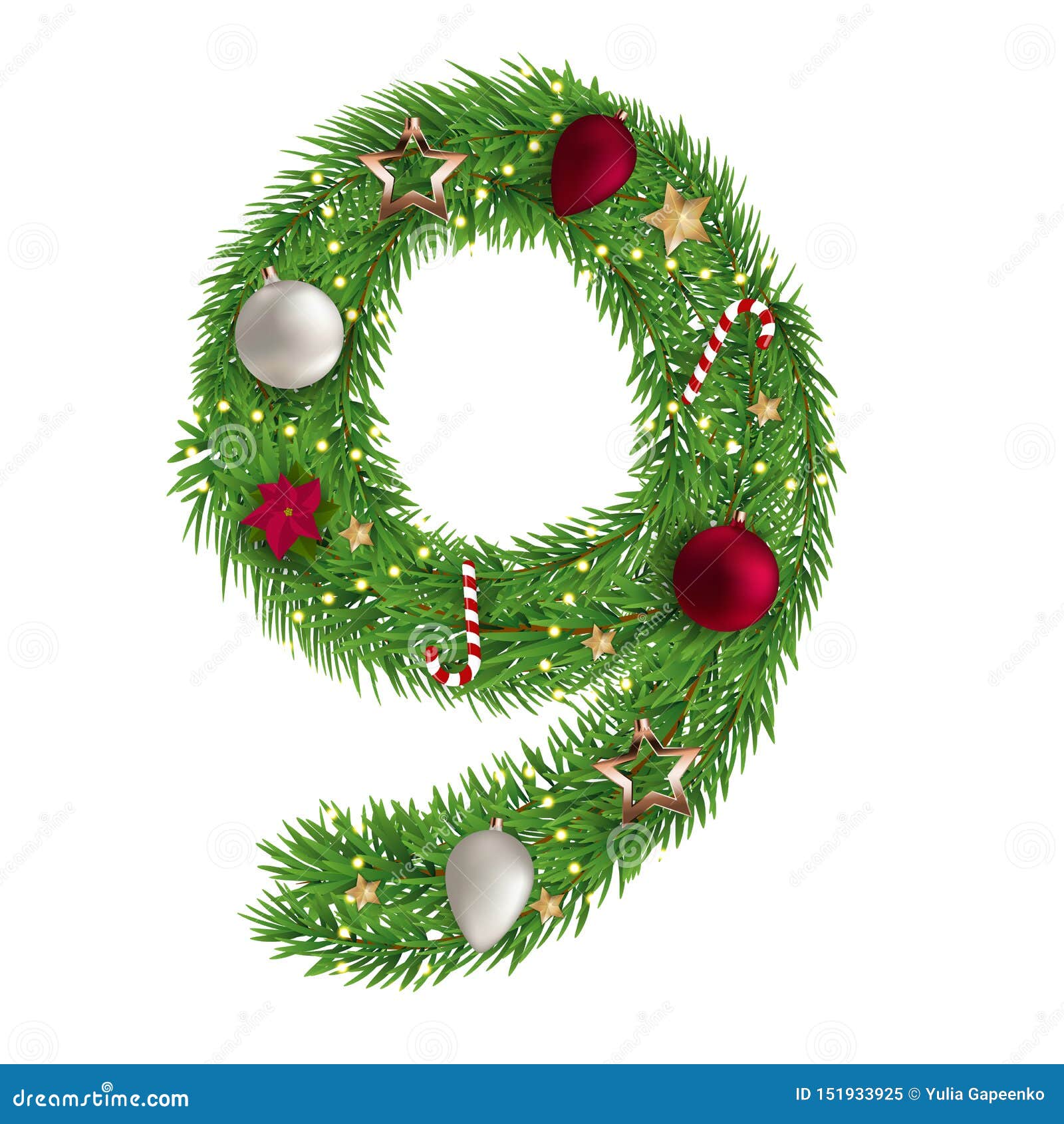Christmas Alphabet Number 9 Vector Illustration Stock Vector ...