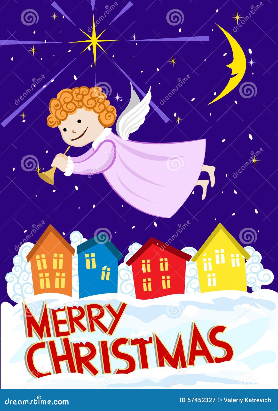 Christmas Angel Flying Over the City. Vector Stock Vector ...