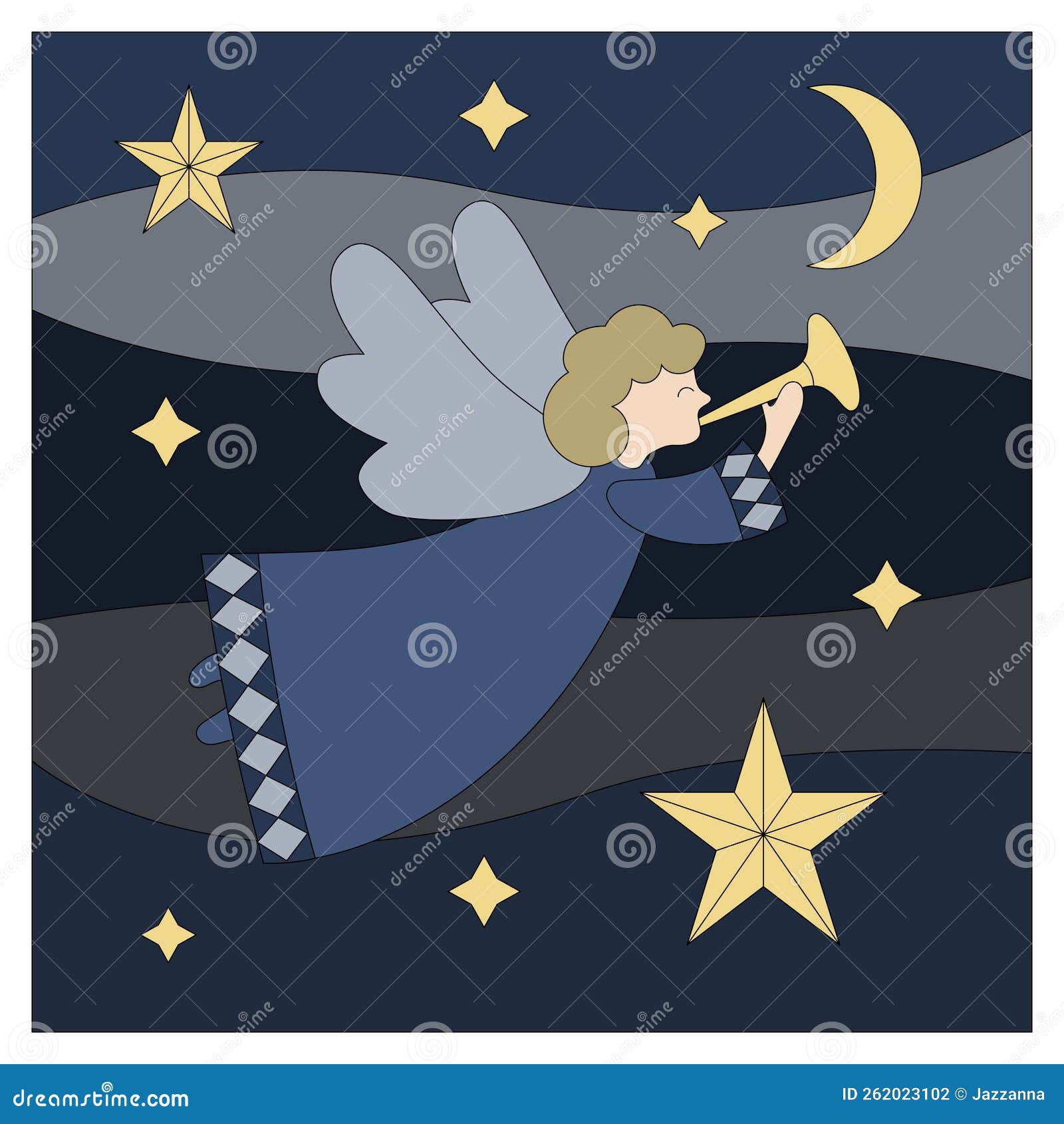 Christmas Angel with Trumpet Stock Vector - Illustration of blue, star ...