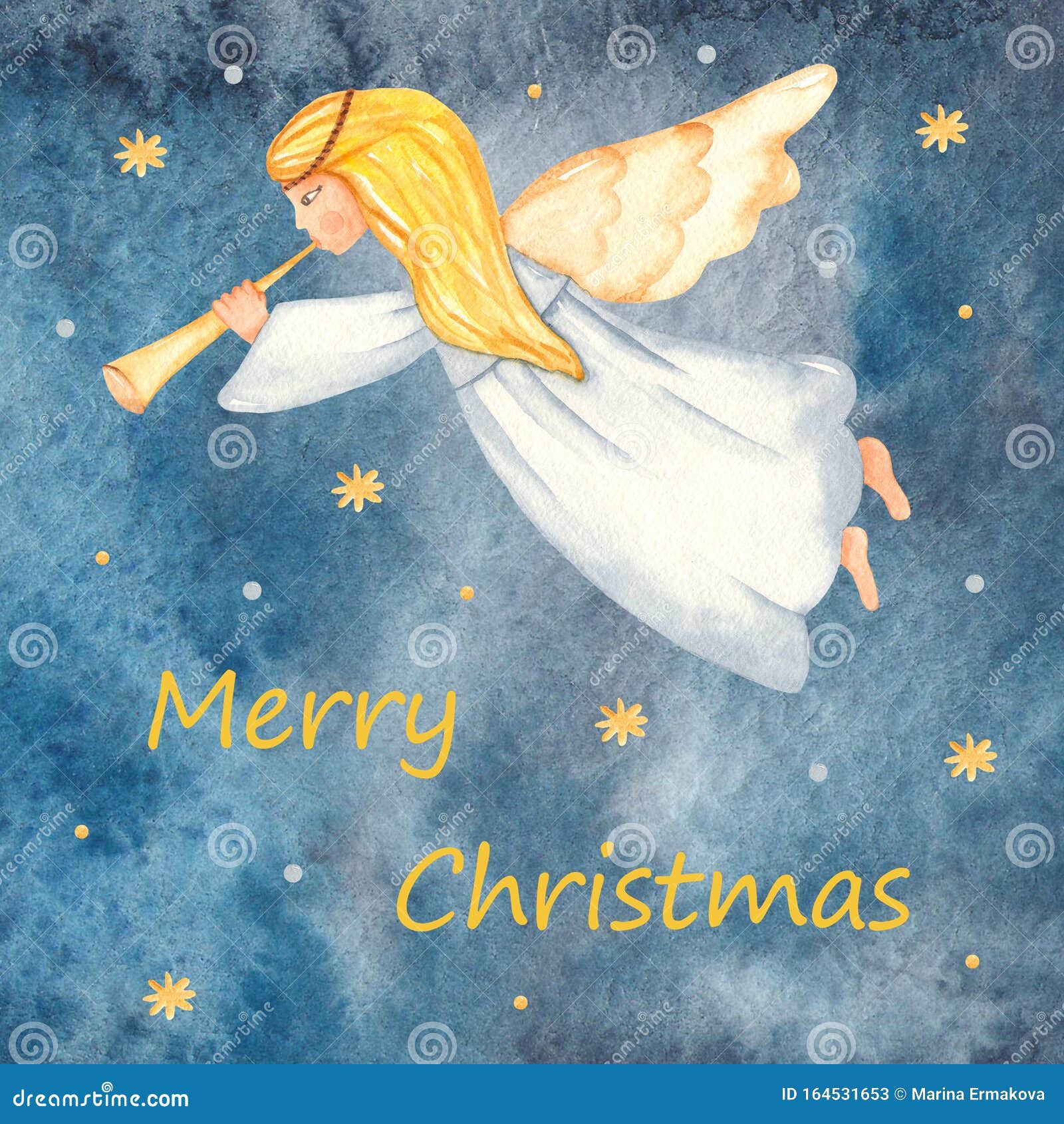 Christmas Angel with a Trumpet in the Night Sky Watercolor Card Stock ... Christmas Angel with a Trumpet in the Night Sky Watercolor Card Stock ...