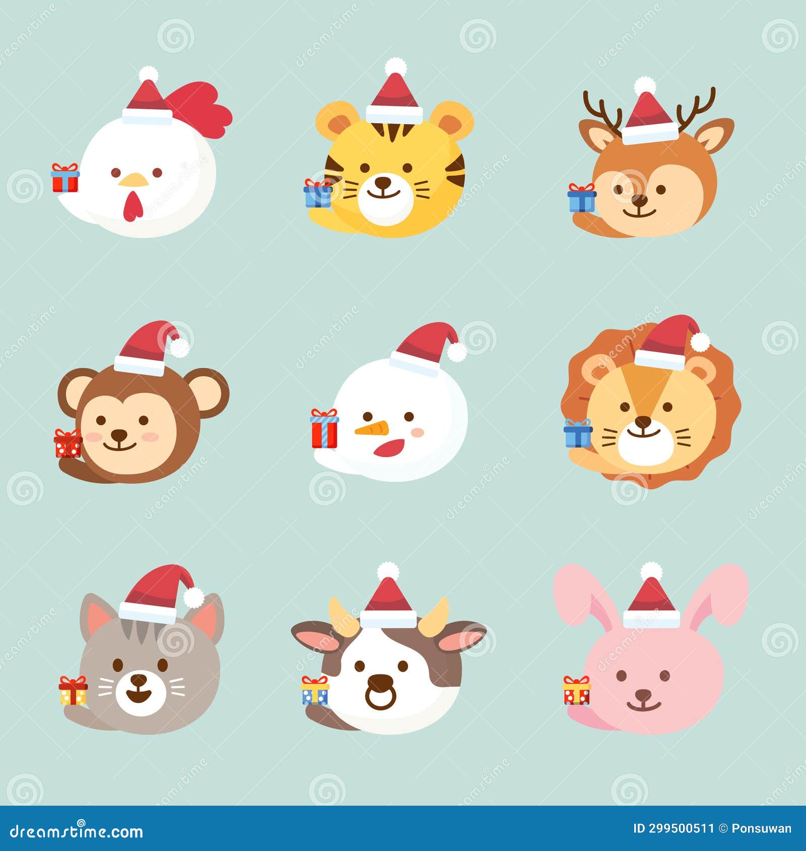 Christmas Animal and Pet Santa Design Elements Collection. Vector ...