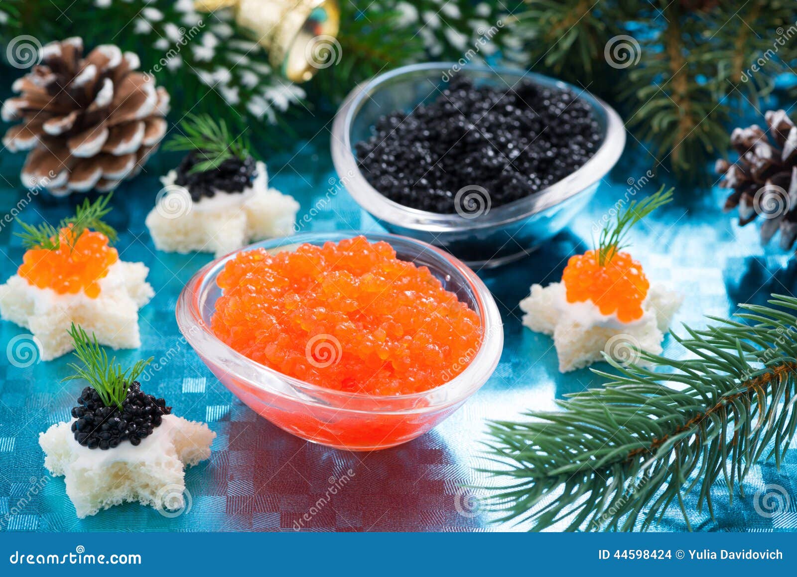 Christmas Appetizers - Red and Black Caviar Stock Photo - Image of ...