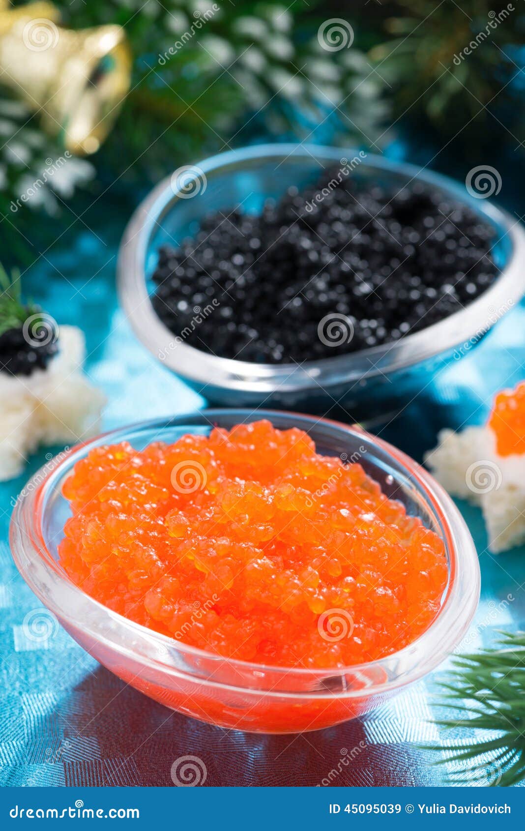 Christmas Appetizers - Red and Black Caviar, Vertical, Close-up Stock ...