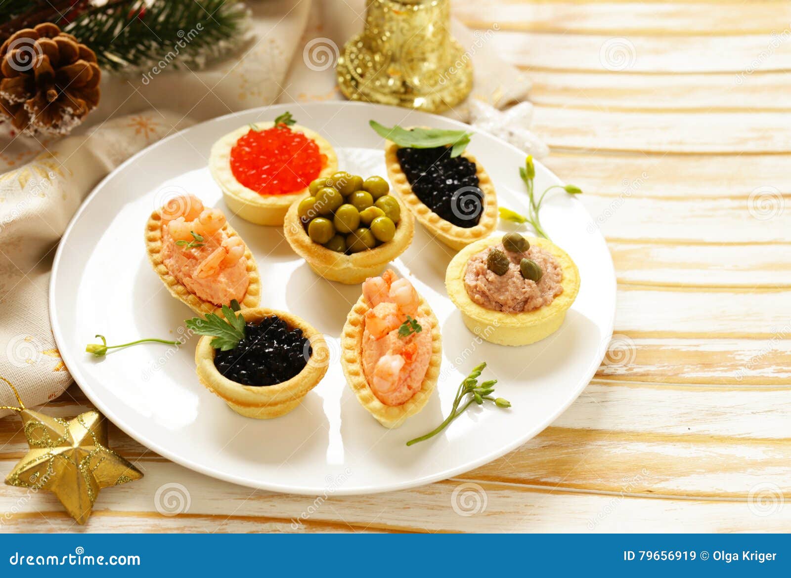 Christmas Appetizers. Small Tartlets with Caviar and Pate Stock Image ...