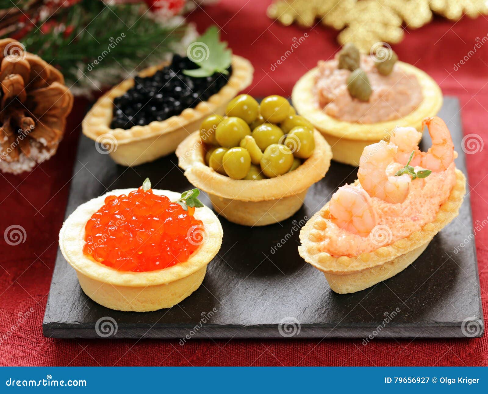 Christmas Appetizers. Small Tartlets with Caviar and Pate Stock Image ...