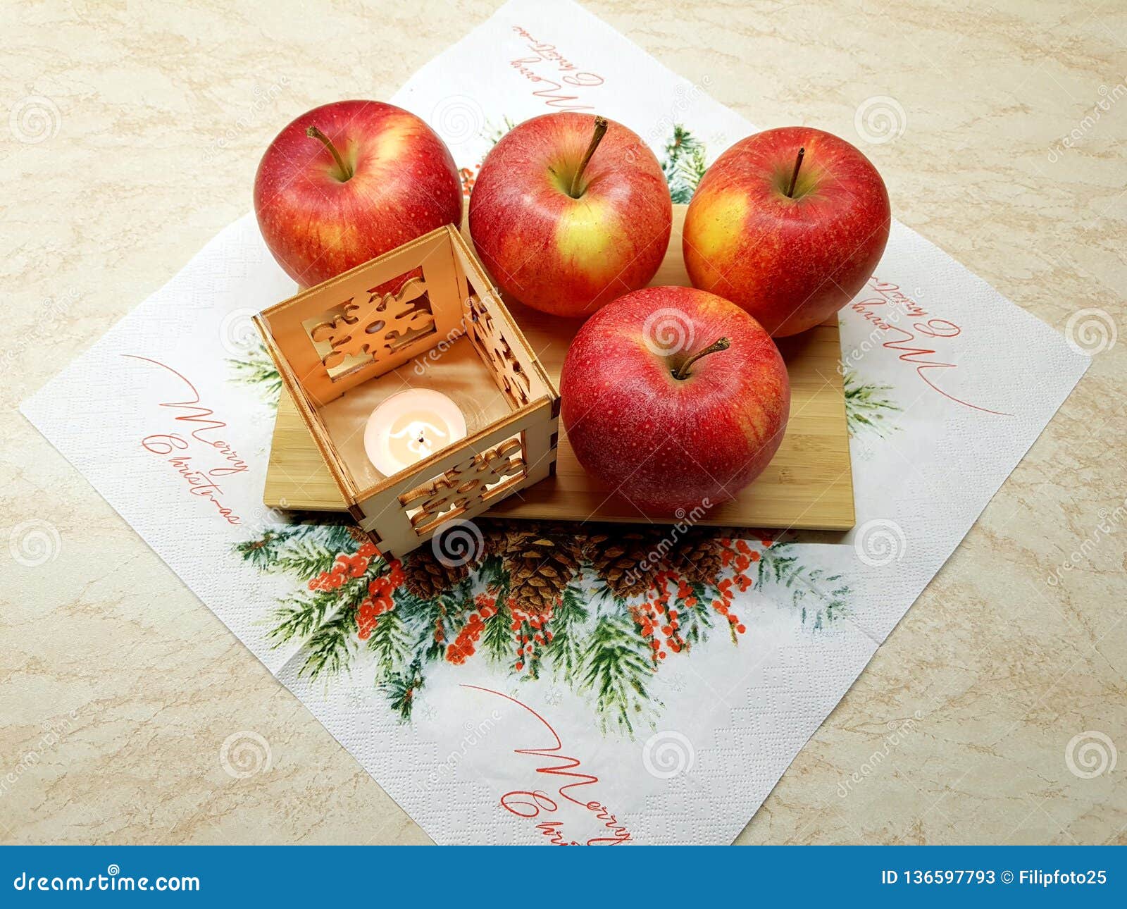 Christmas apples stock image. Image of board, decoration - 136597793