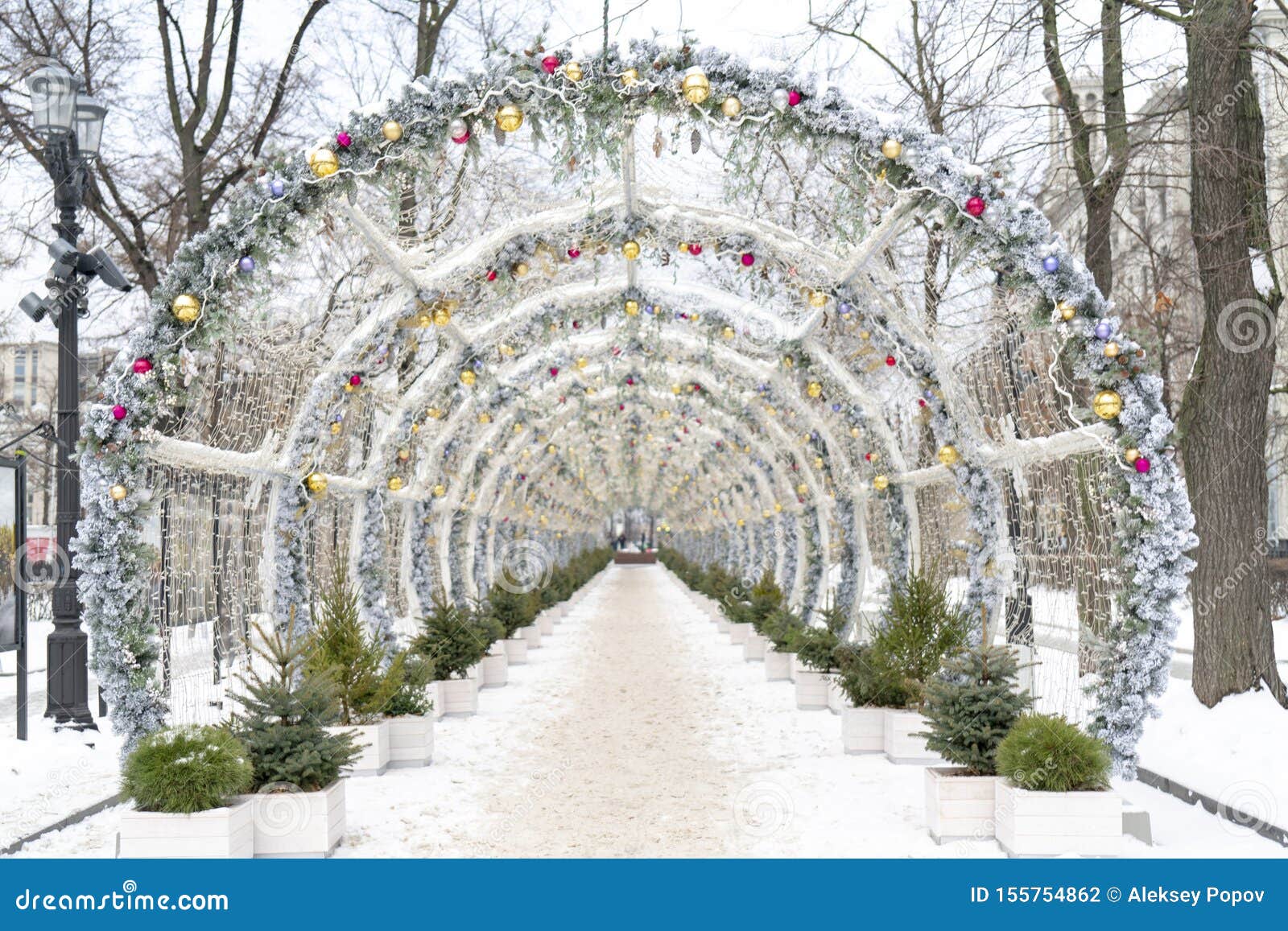 Christmas Arch with Decorations Stock Photo - Image of branch ...