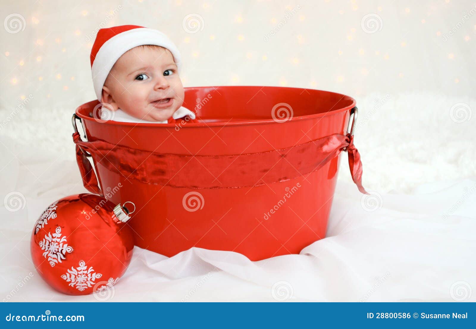 Christmas Baby in Red Bucket Stock Photo - Image of smile, child: 28800586