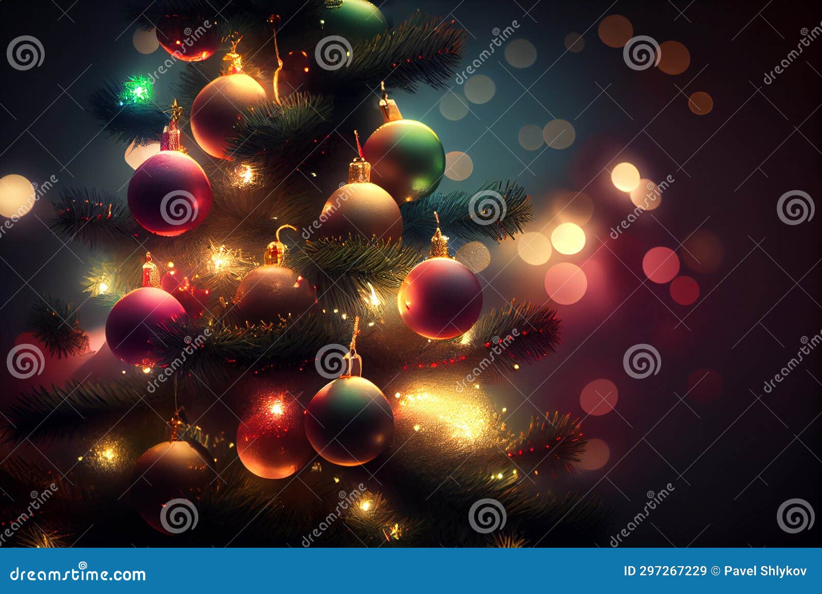 Christmas Background - Baubles and Branch of Spruce Tree Stock Image ...