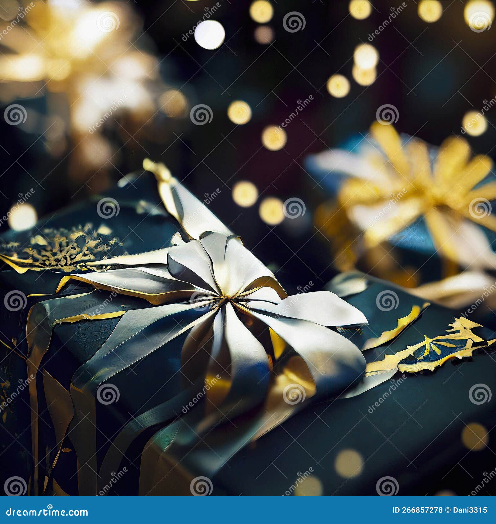 Christmas Background with Beautifully Packed Presents and Soft Bokeh ...