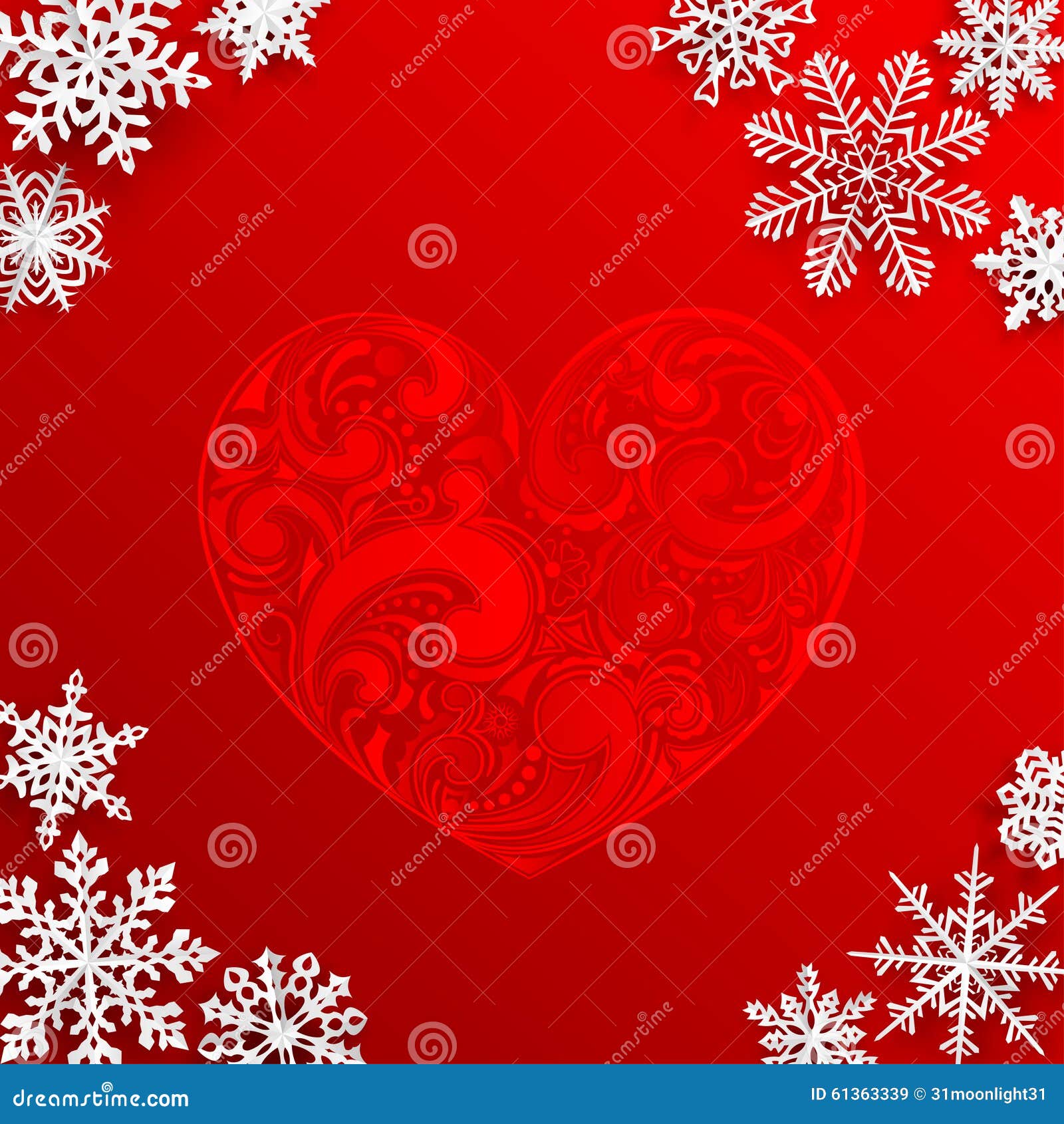 Christmas Background with Big Heart and Snowflakes Stock Vector ...