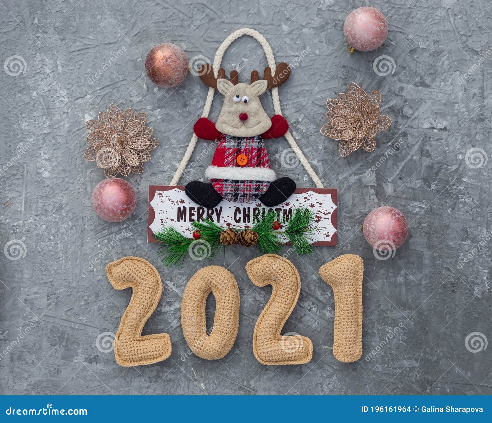 Christmas Background with Crocheted Numbers 2021 and Decorative ...