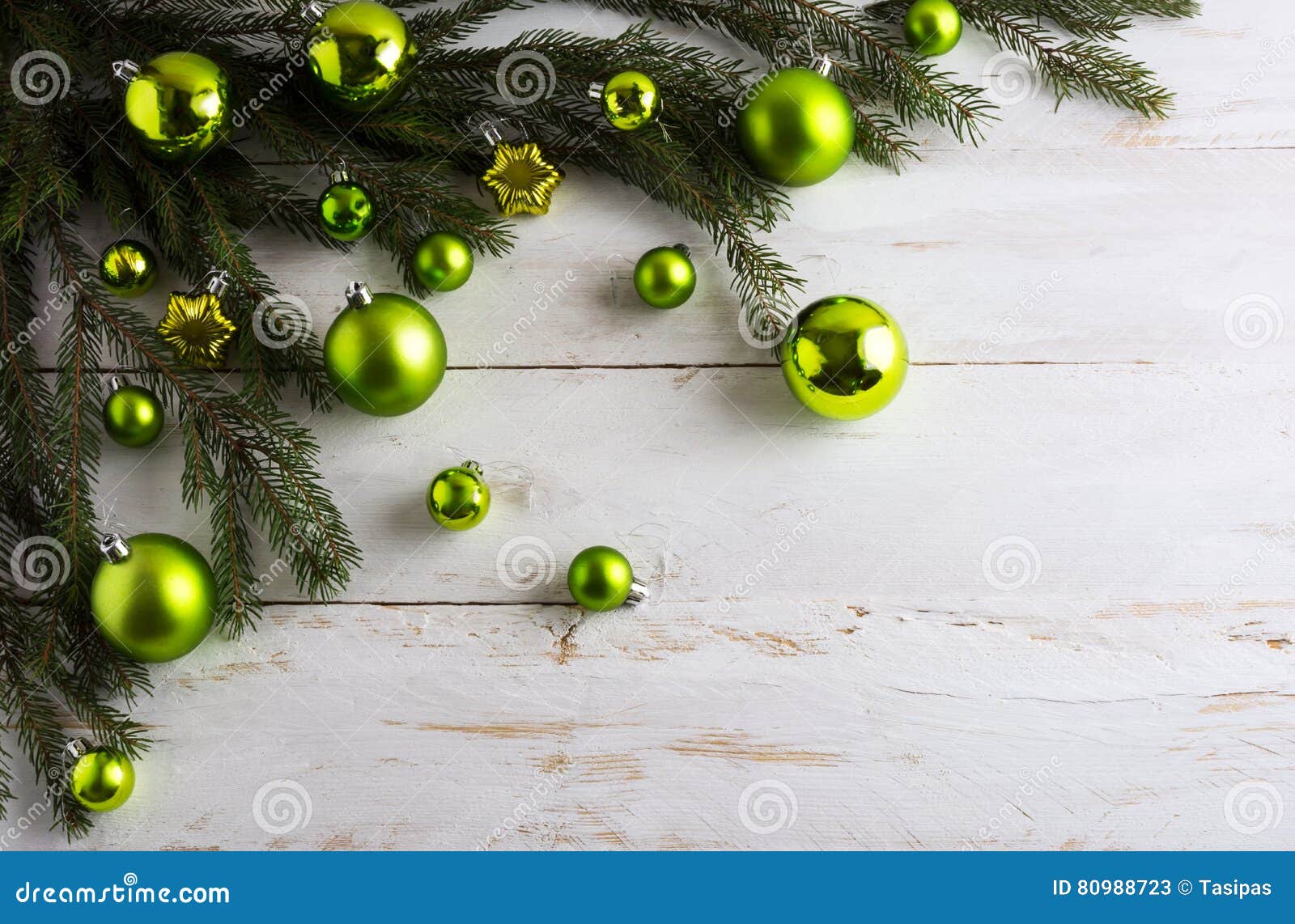 Christmas Background Decorated with Green Bauble Hanging Stock Image ...