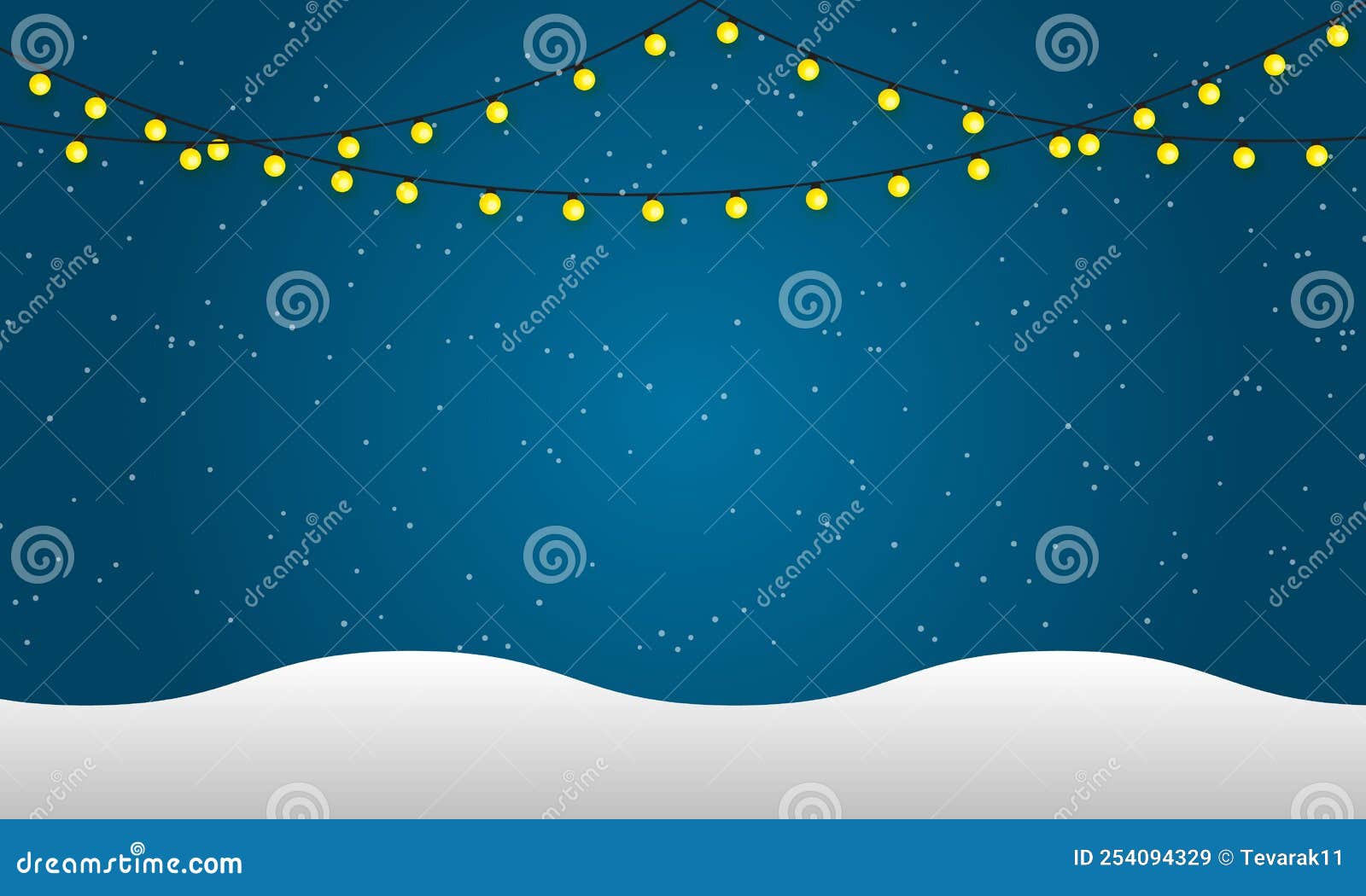 Christmas Background Design of Lights String and Snowflake with Snow ...