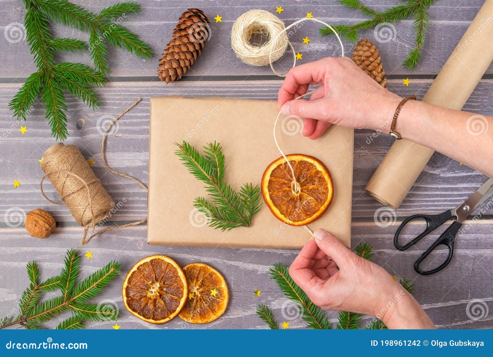 Christmas Background with Gift Wrapping Process Stock Photo - Image of ...