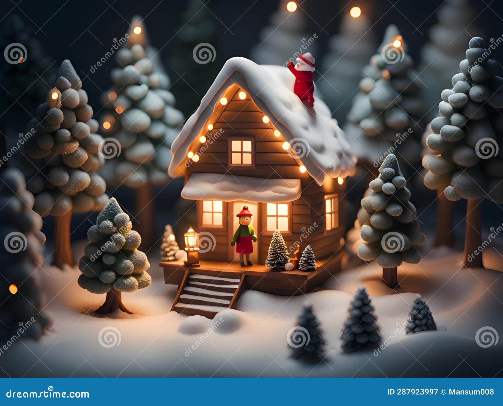 Christmas Background with Christmas House, 3d Render, Ai Generated ...