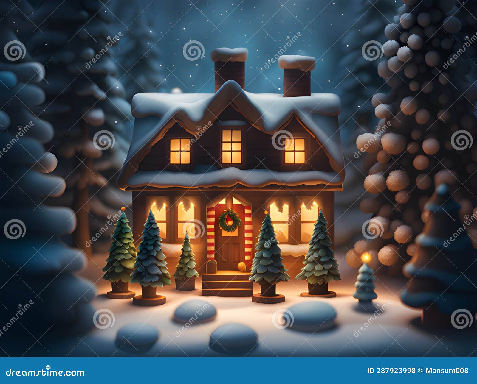 Christmas Background with Christmas House, 3d Render, Ai Generated ...