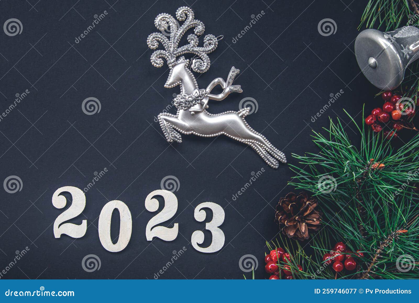 Christmas Background with Numbers 2023 and Decor Details, Flat Lay ...