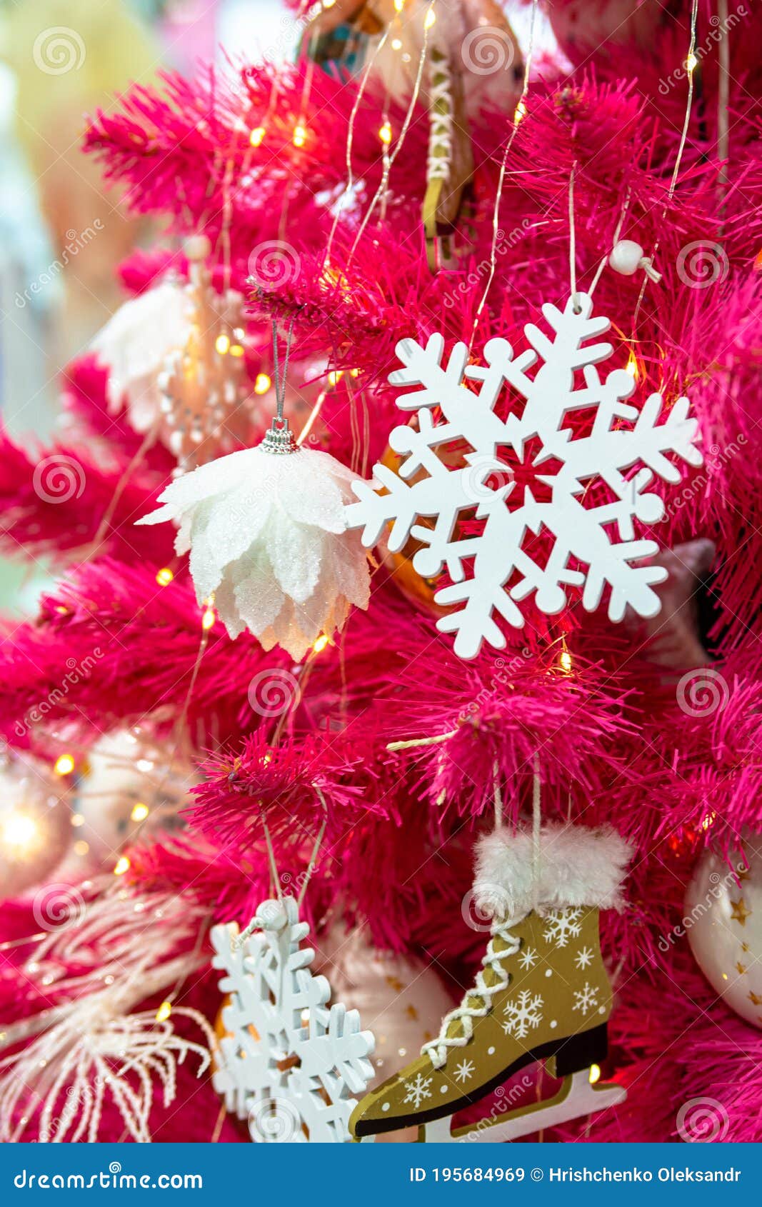 Christmas Background. Red Decorative Christmas Tree with New Year ...