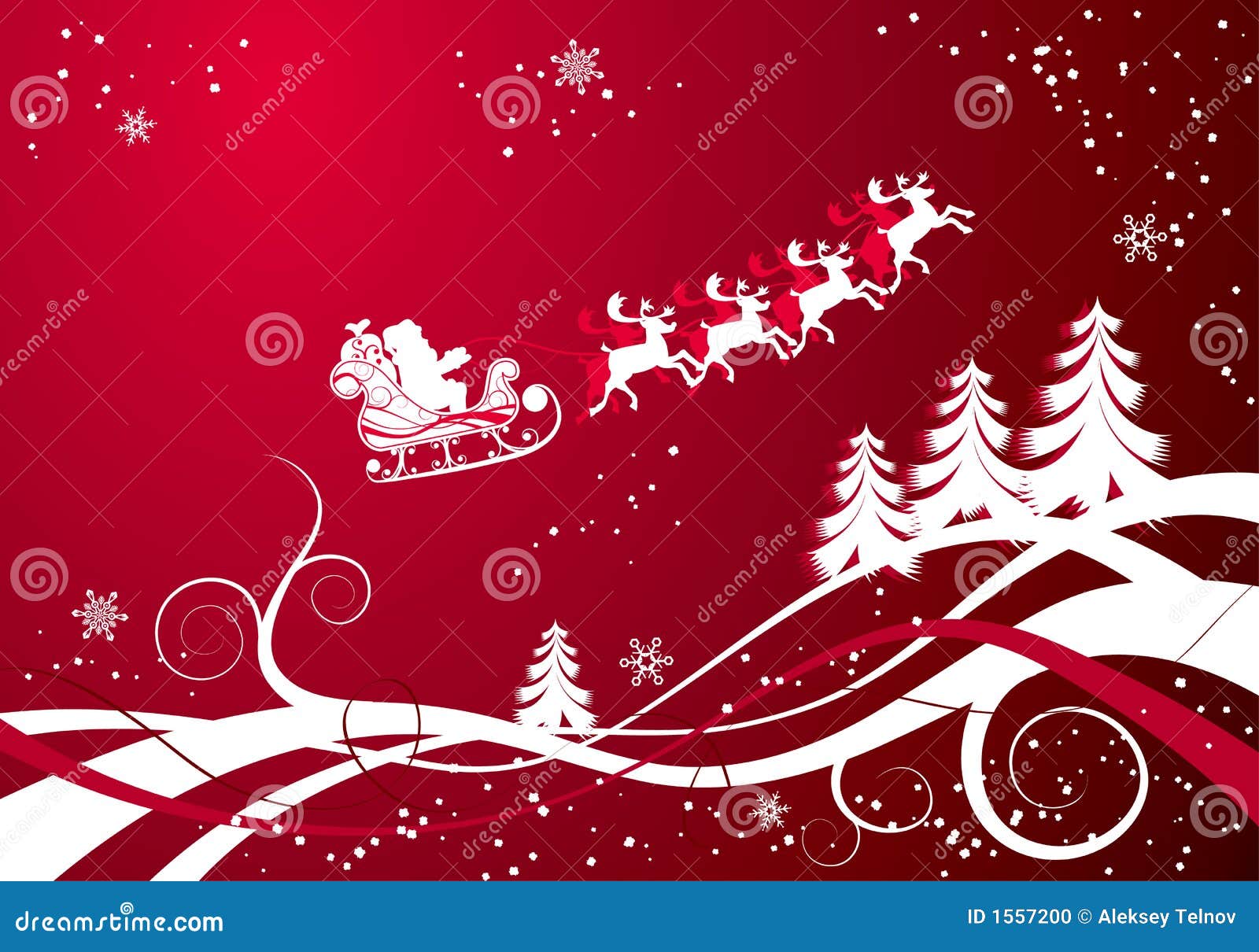 Christmas Background with Santa and Deers, Vector Stock Vector ...