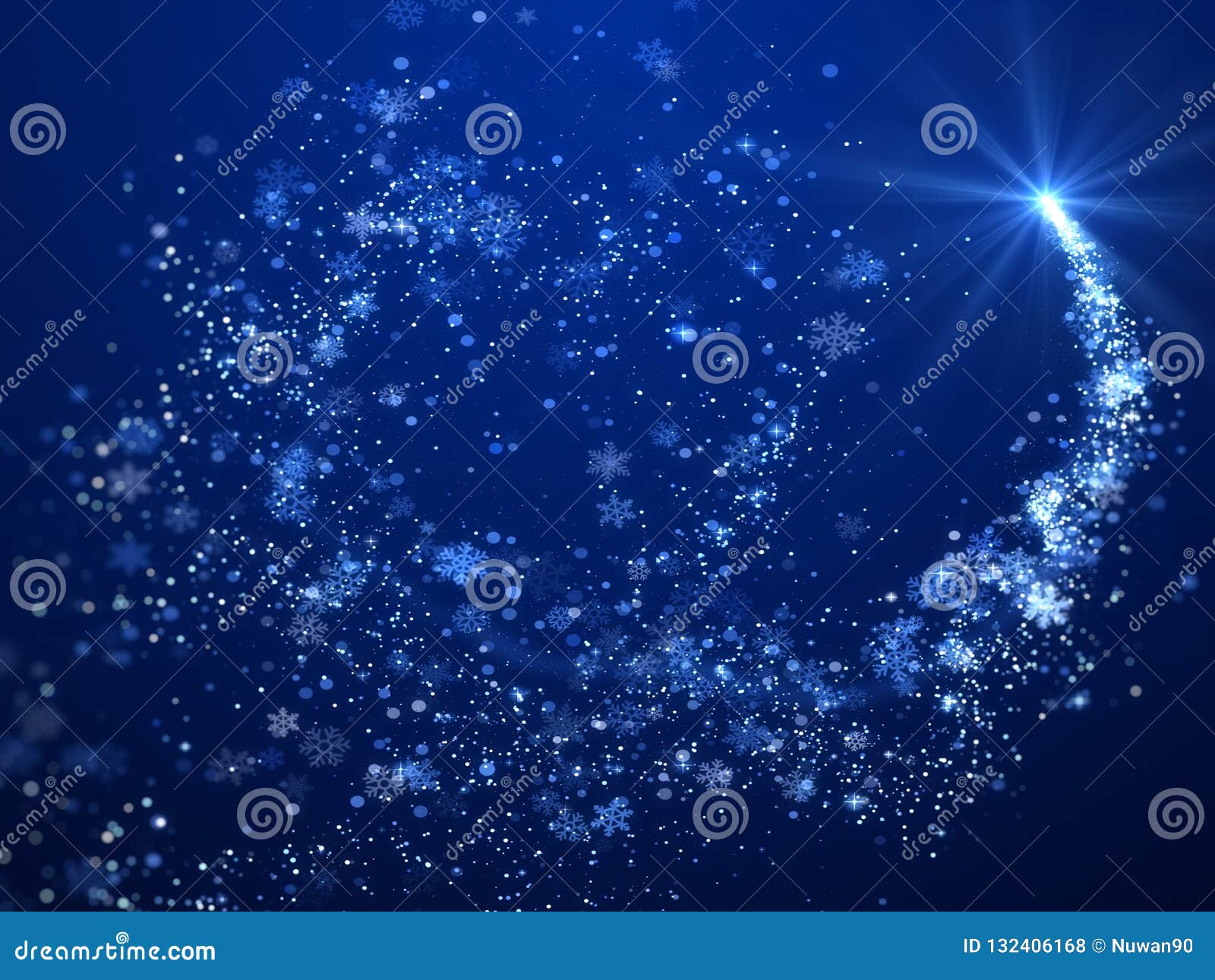Christmas Background, Snowflakes and Star Blue Theme Stock Illustration ...