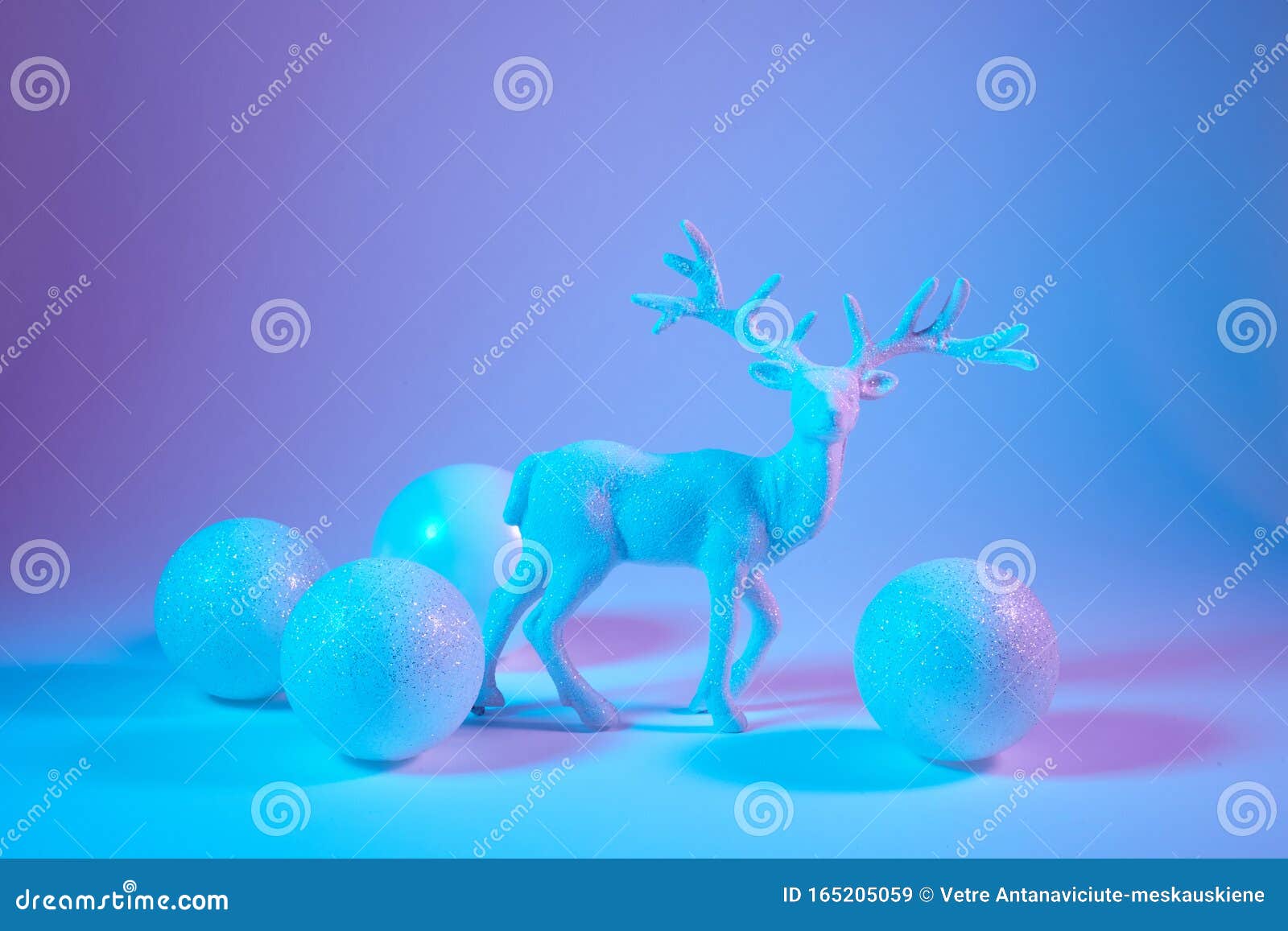 Christmas Background with White Decorative Deer on Blue Holographic ...