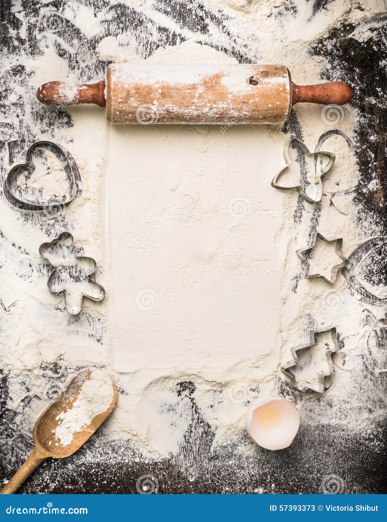 Christmas Bake Tools on Flour and Rustic Wooden Background, Top View ...