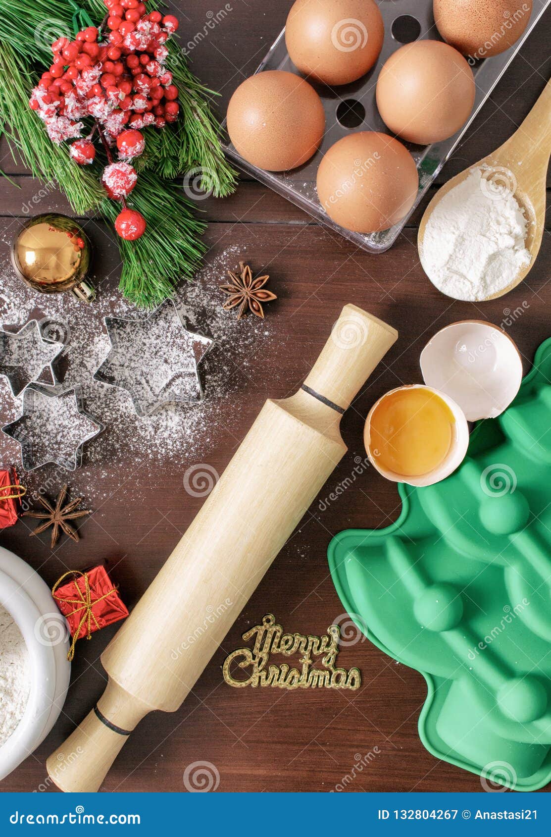 Christmas Baking Cake Background. Ingredients and Tools for Baking ...