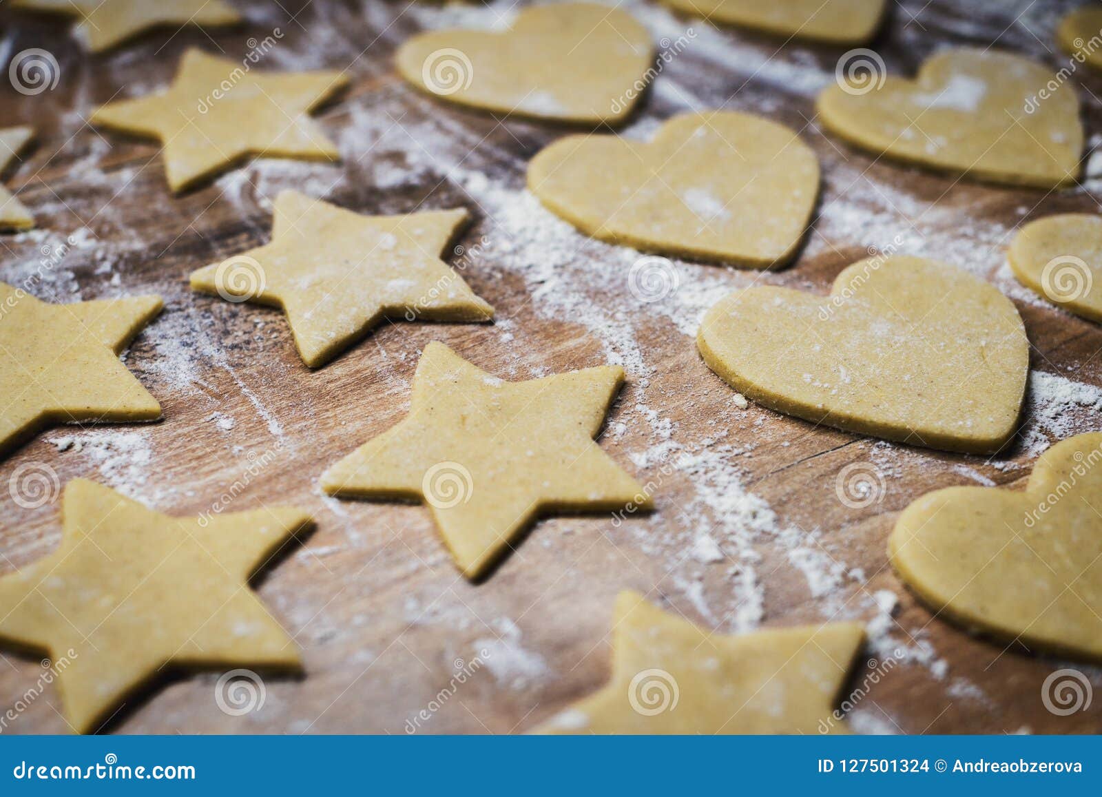 Christmas Baking. Making Gingerbread Biscuits. Cookie Dough on Kitchen ...