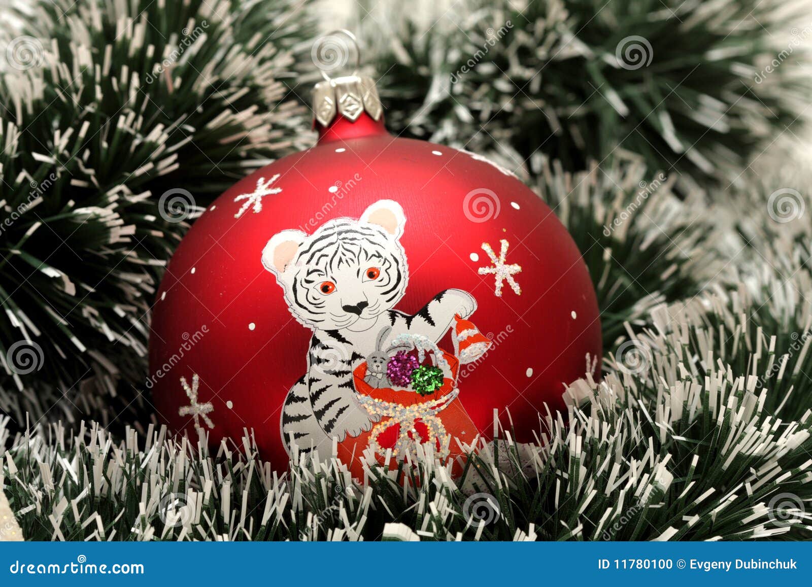 Christmas Ball with Drawing of Tiger Stock Photo - Image of spangle ...