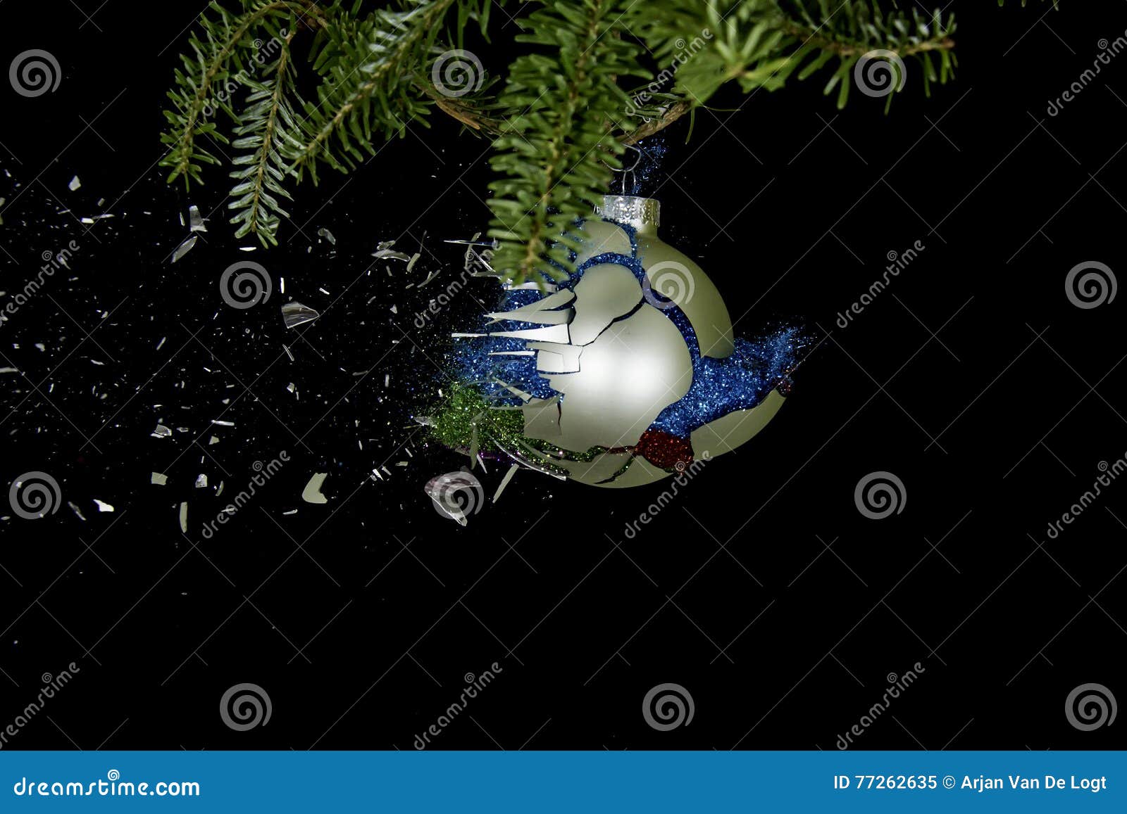 Christmas Ball Exploding. Glitters Falling Down. Stock Image - Image of ...