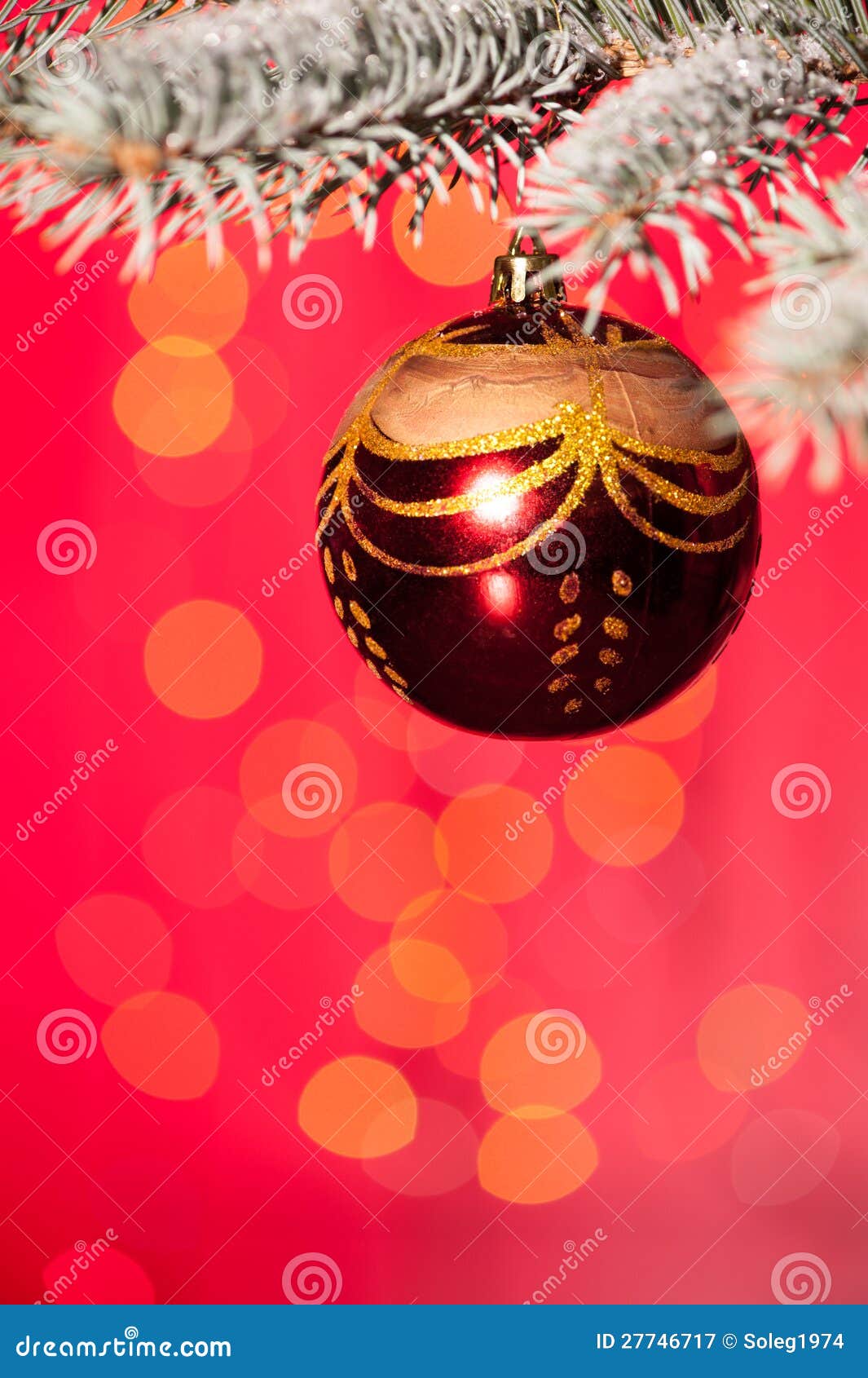 Christmas Ball on Fir Tree Branch Stock Image - Image of decoration ...