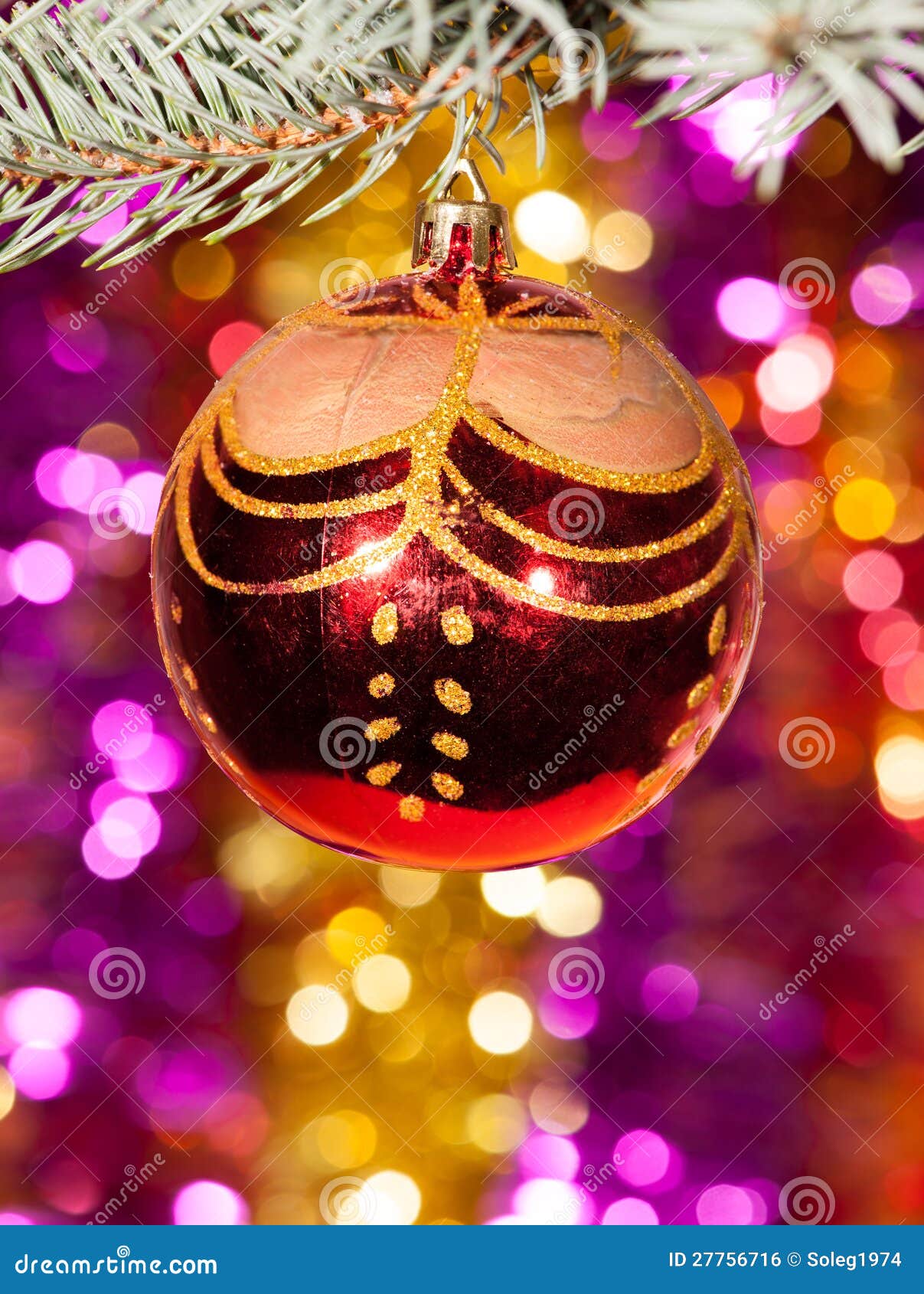 Christmas Ball on Fir Tree Branch Stock Photo - Image of celebrate ...
