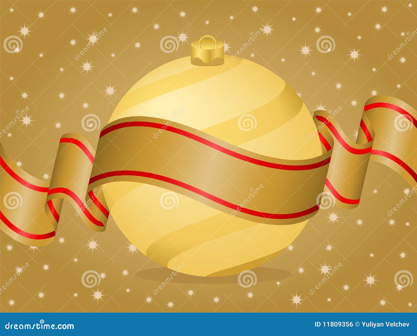 Christmas Ball and Ribbon Gold Stock Vector - Illustration of wallpaper ...