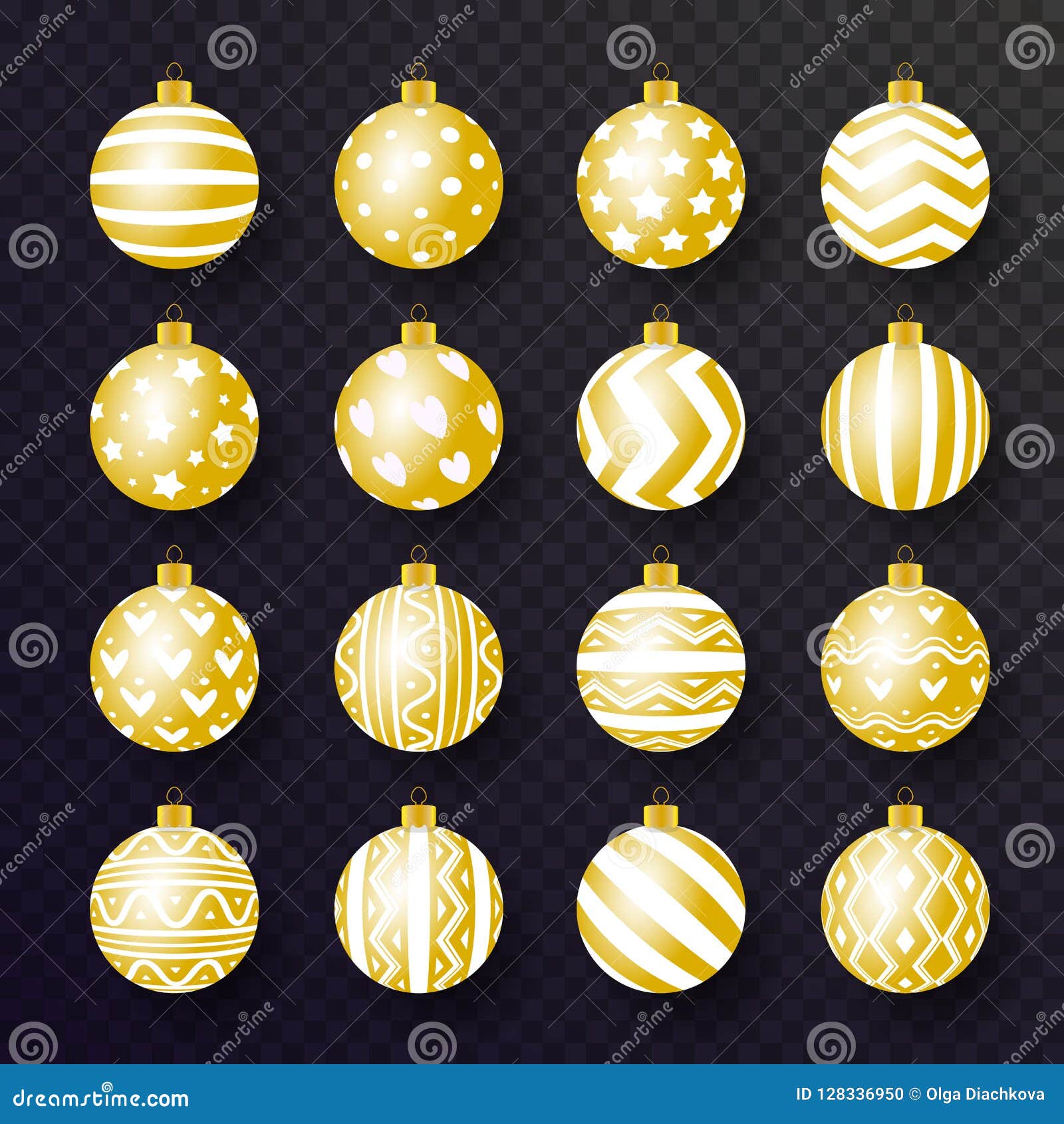 Christmas Ball Set Gold Realistic Style Stock Vector - Illustration of ...