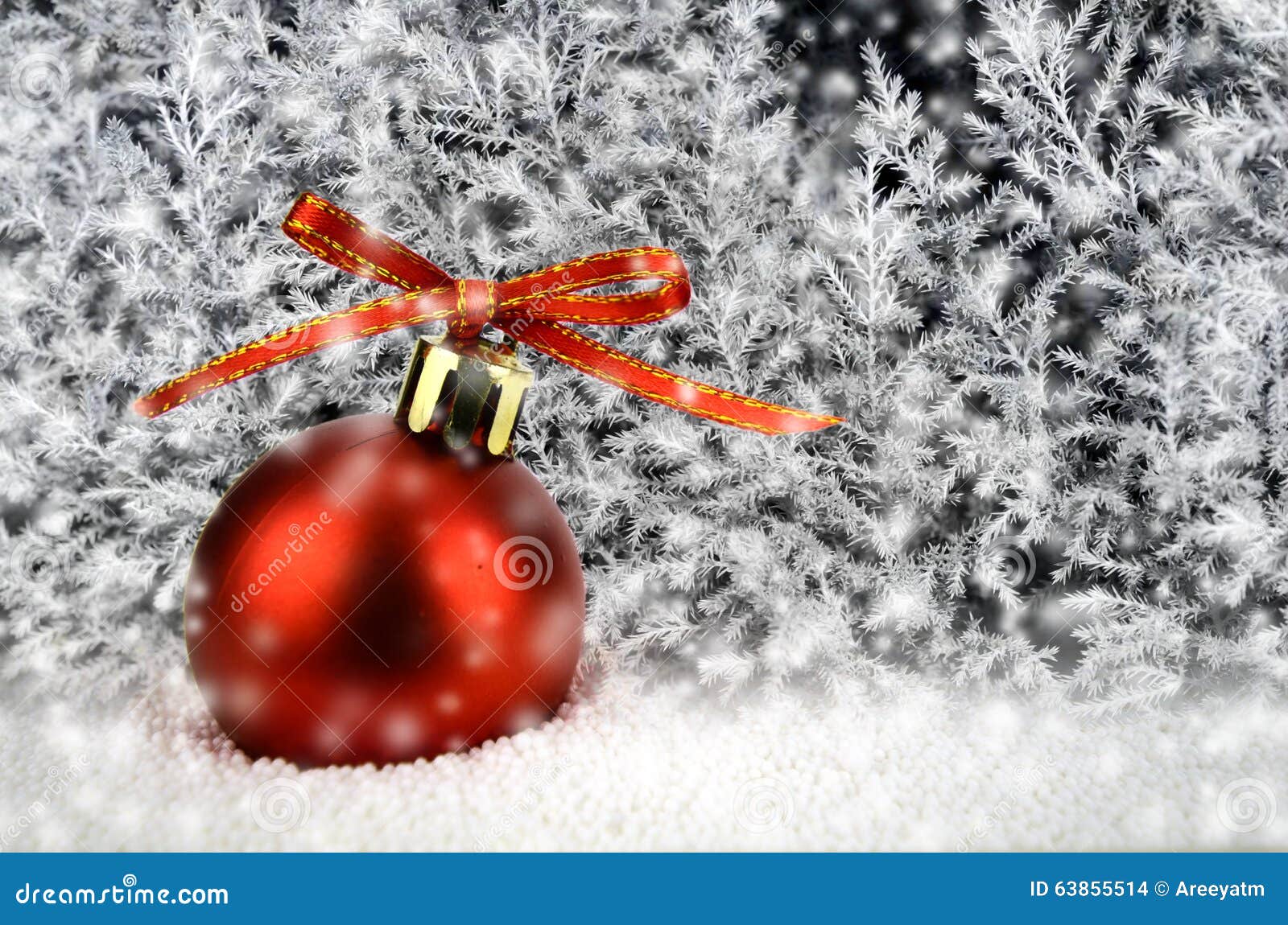 Christmas Ball on Snow with Christmas Tree. Stock Photo - Image of ...